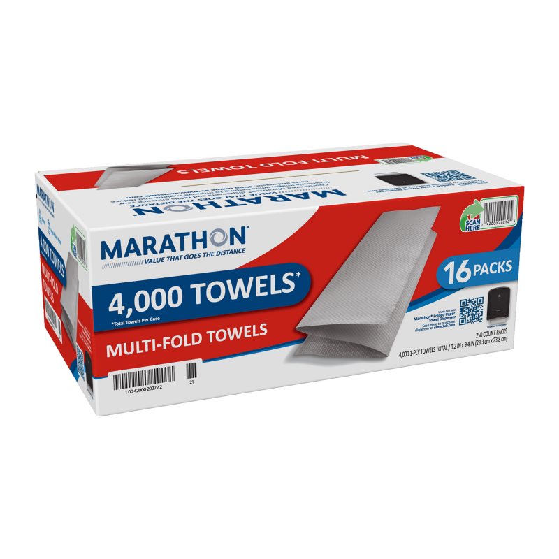 Marathon Multifold 1-Ply White Paper Towels 16 pack, 250 towels/pack