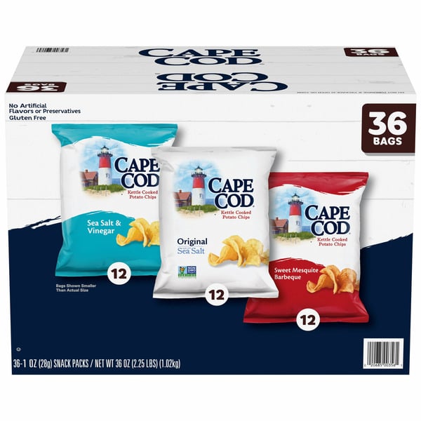 Cape Cod Kettle Cooked Potato Chips, Variety Pack, 36 ct
