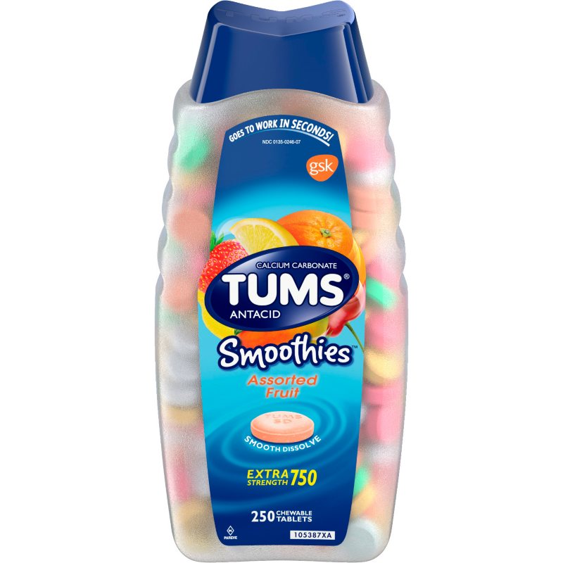 Tums Extra Strength Antacid Chewable Tablets Smoothies 250 ct
