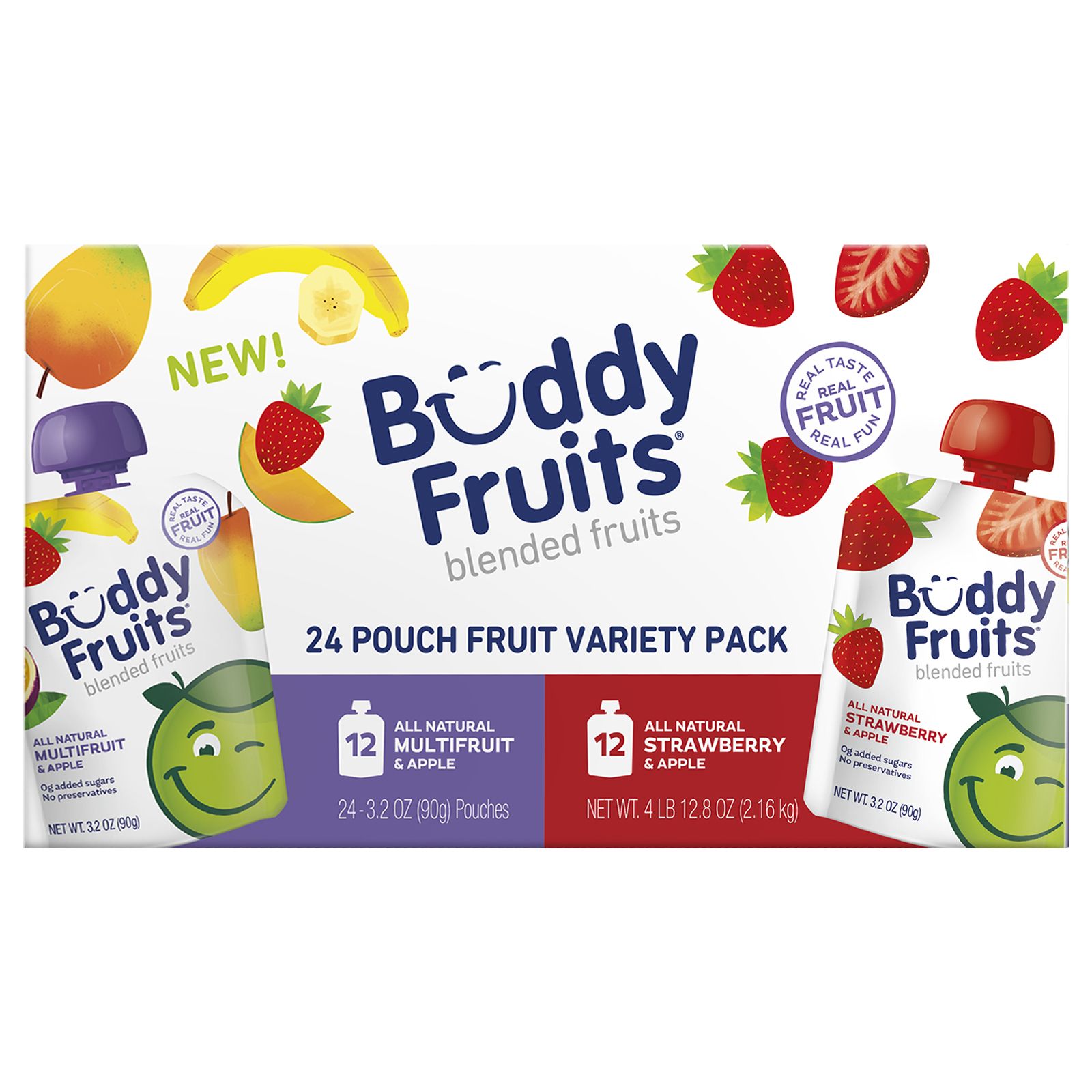 Buddy Fruits Blended Fruits Pouches Variety Pack 3.2 oz (24-pk