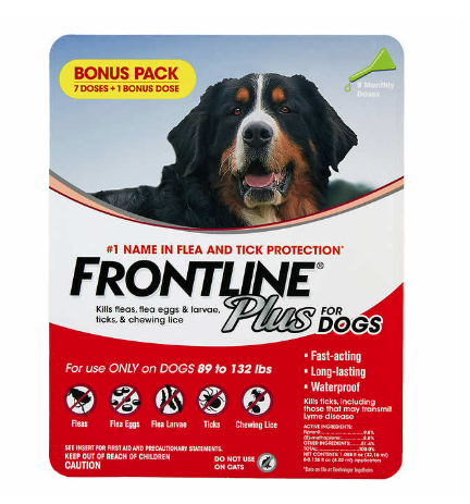 Frontline Plus Flea & Tick Dog Treatment 89-132 Pound 8 Count