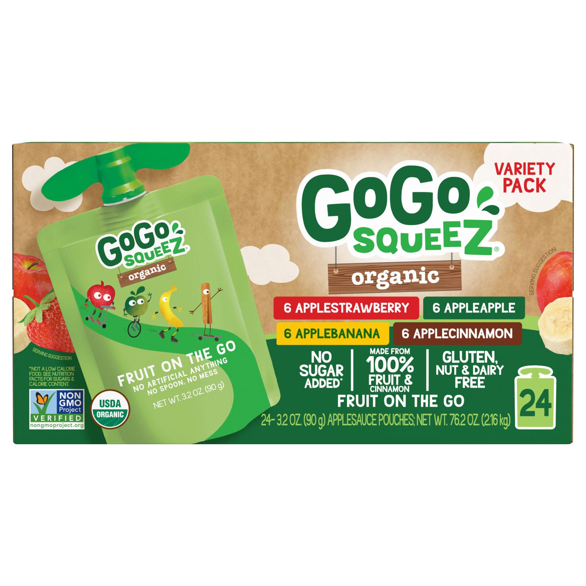 GoGo Squeez Organic Applesauce Pouches Variety Pack 3.2 oz (24