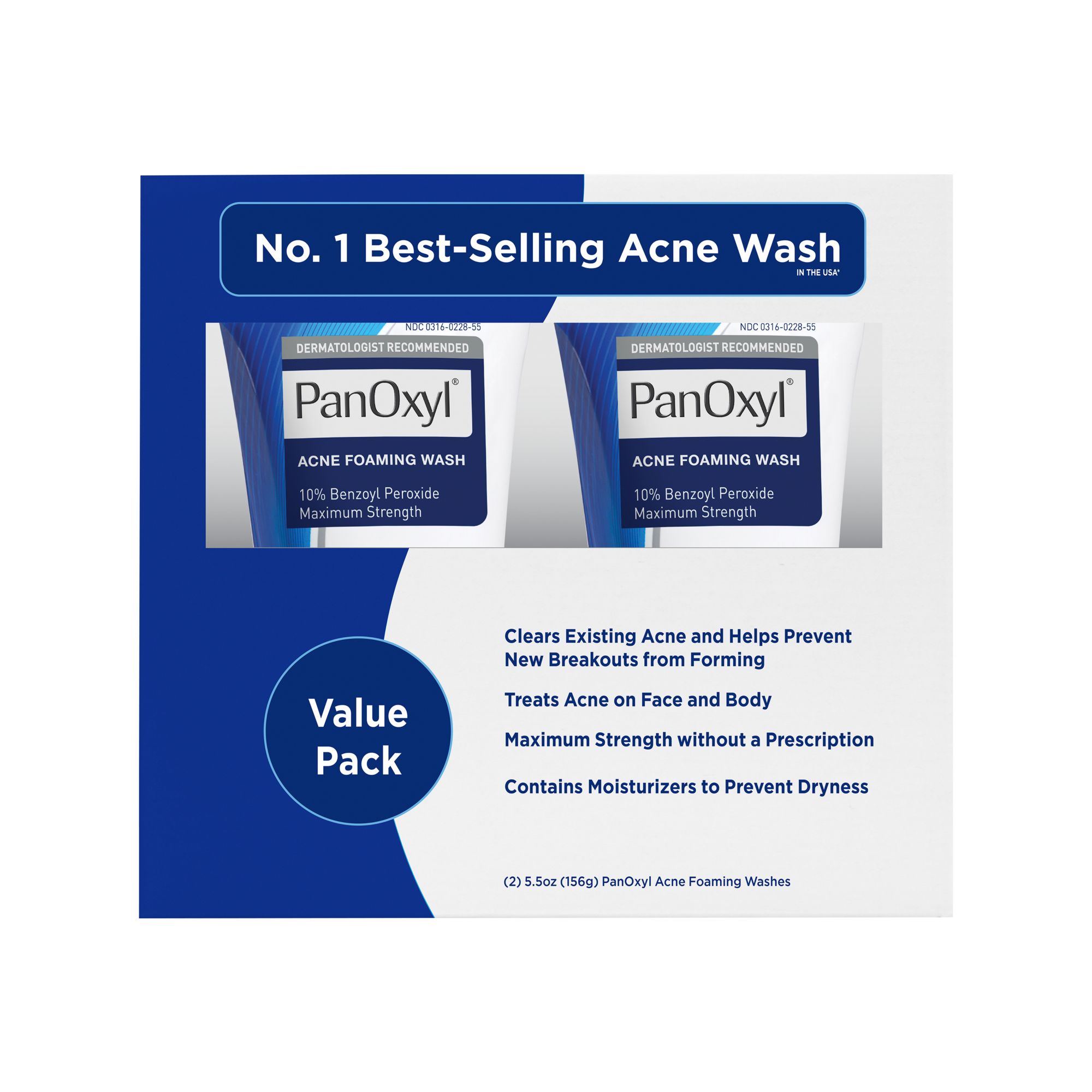 PanOxyl Maximum Strength Acne Foaming Wash 5.5 oz (2-pk)