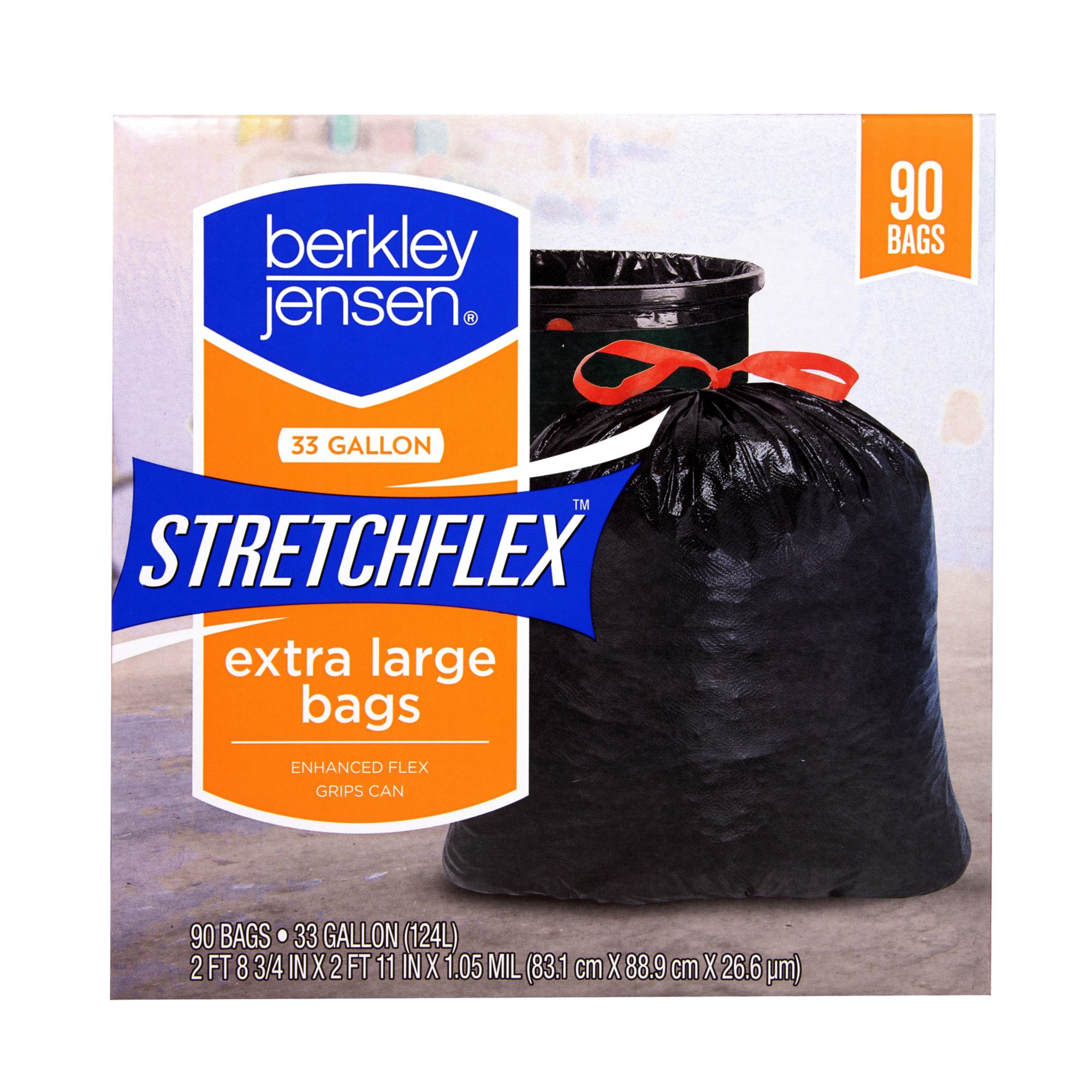 Berkley Jensen Stretchflex Drawstring Trash Bags, 90 bags/33 gal.