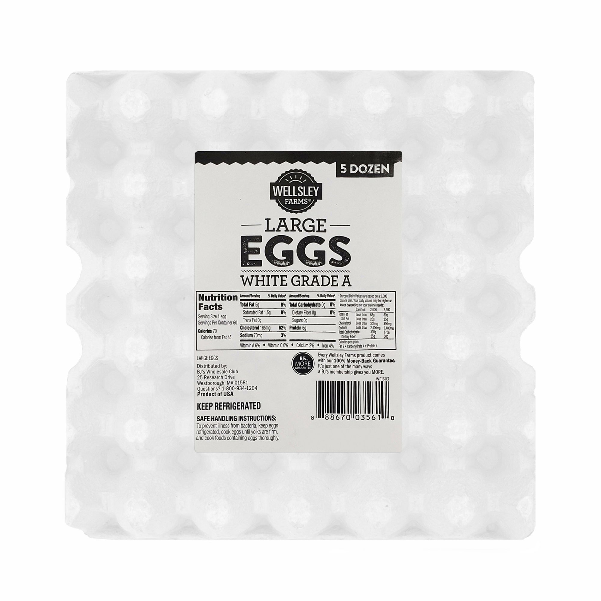 Wellsley Farms Large White Eggs, 12 count, 5 pack