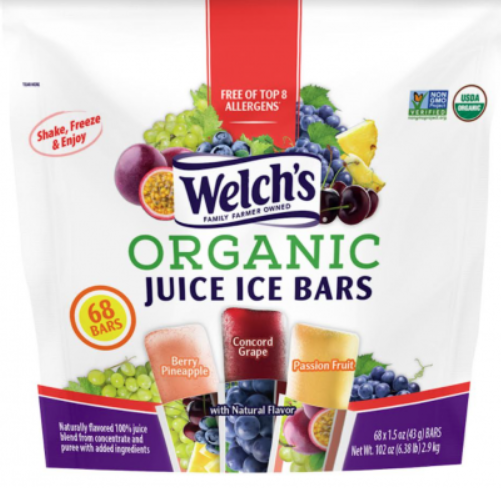 Welch's Organic Juice Ice Bars Variety Pack 1.5 oz (68-pk)