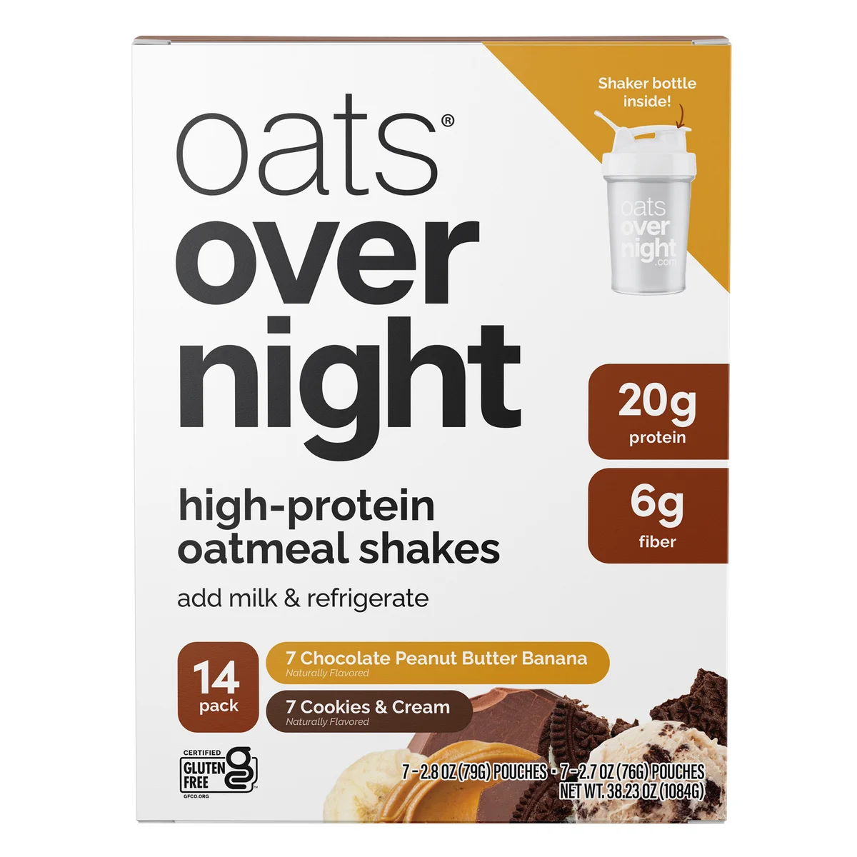 Oats Overnight Variety Pack, 20g Protein Shake, Cookies & Cream ...