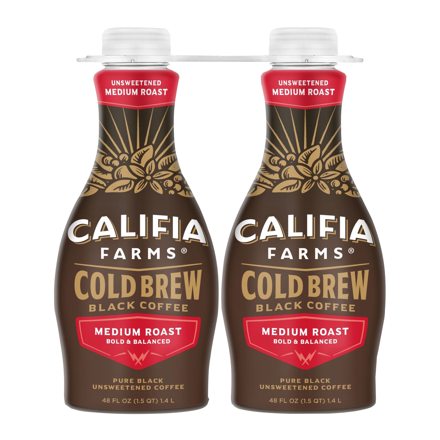 Califia Farms Pure Black Medium Cold Brew Coffee, 48 oz., 2 pack