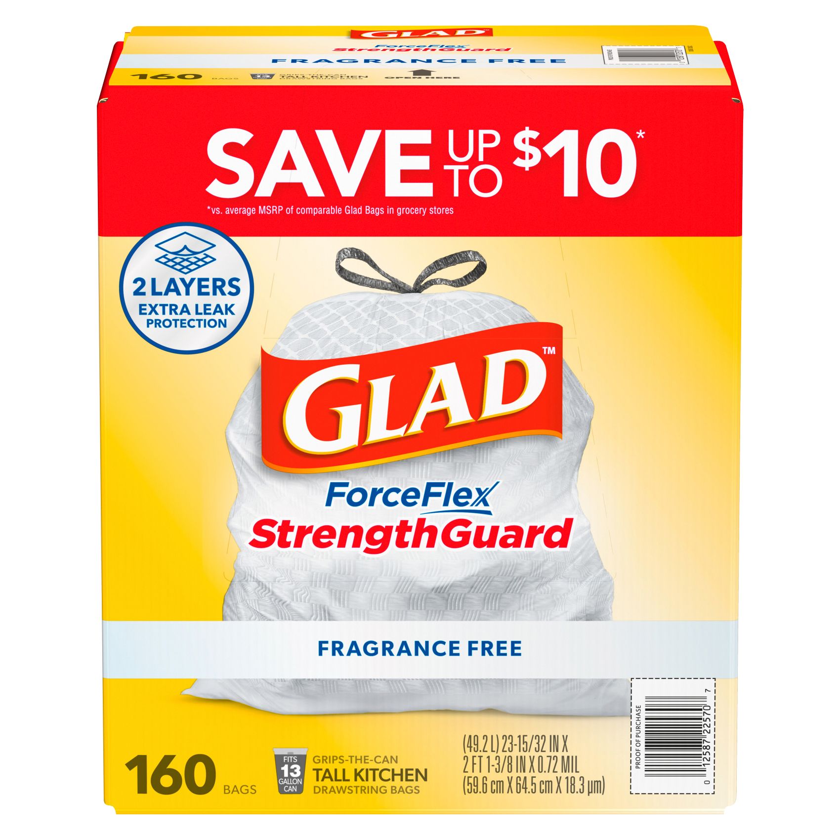 Glad ForceFlex Tall Kitchen Drawstring Trash Bags - Fragrance Free, 160 ...