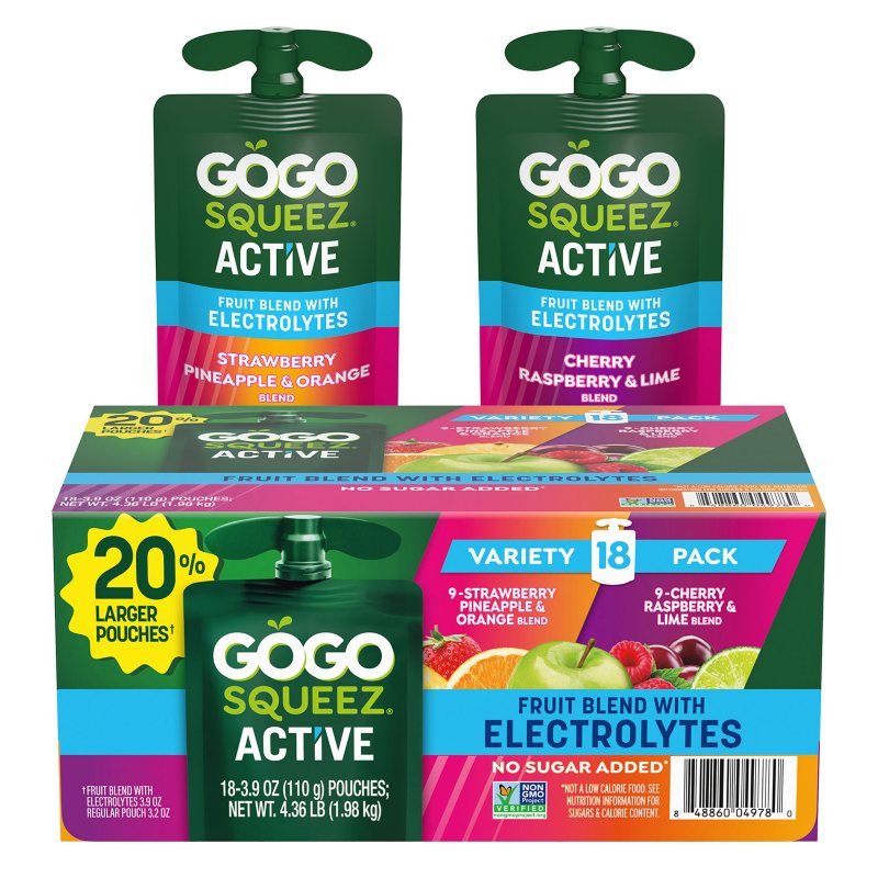 GoGo squeeZ Active Fruit Blend with Electrolytes Variety Pack 3.9 oz ...