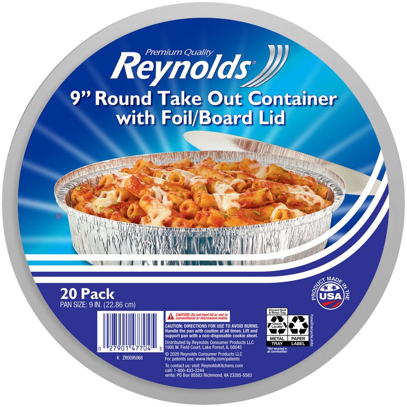 Reynolds 9" Round Foil Take Out Containers with Lids, 20 count
