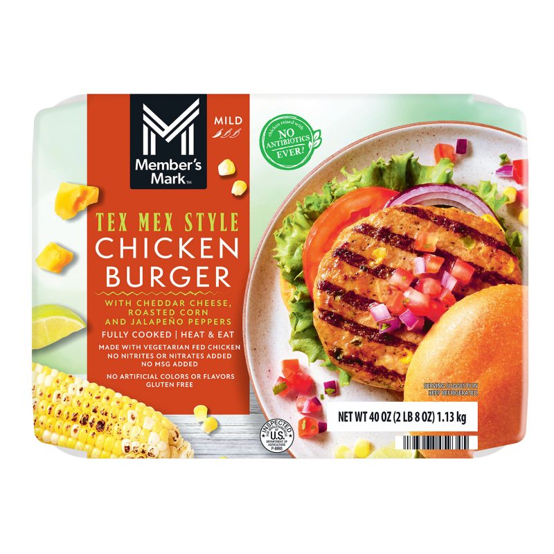 Member's Mark Tex-Mex Chicken Burger Patties, 10-count