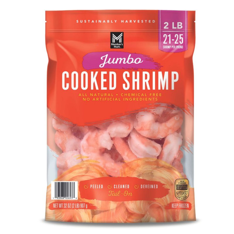 Member's Mark Farm Raised Jumbo Cooked Shrimp, Frozen, 21-25 count per pound, 2 lbs.