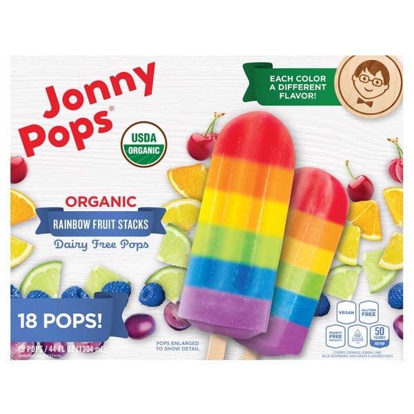 Jonny Pops Organic Rainbow Fruit Stacks Pops, 44 fl oz, 18-count