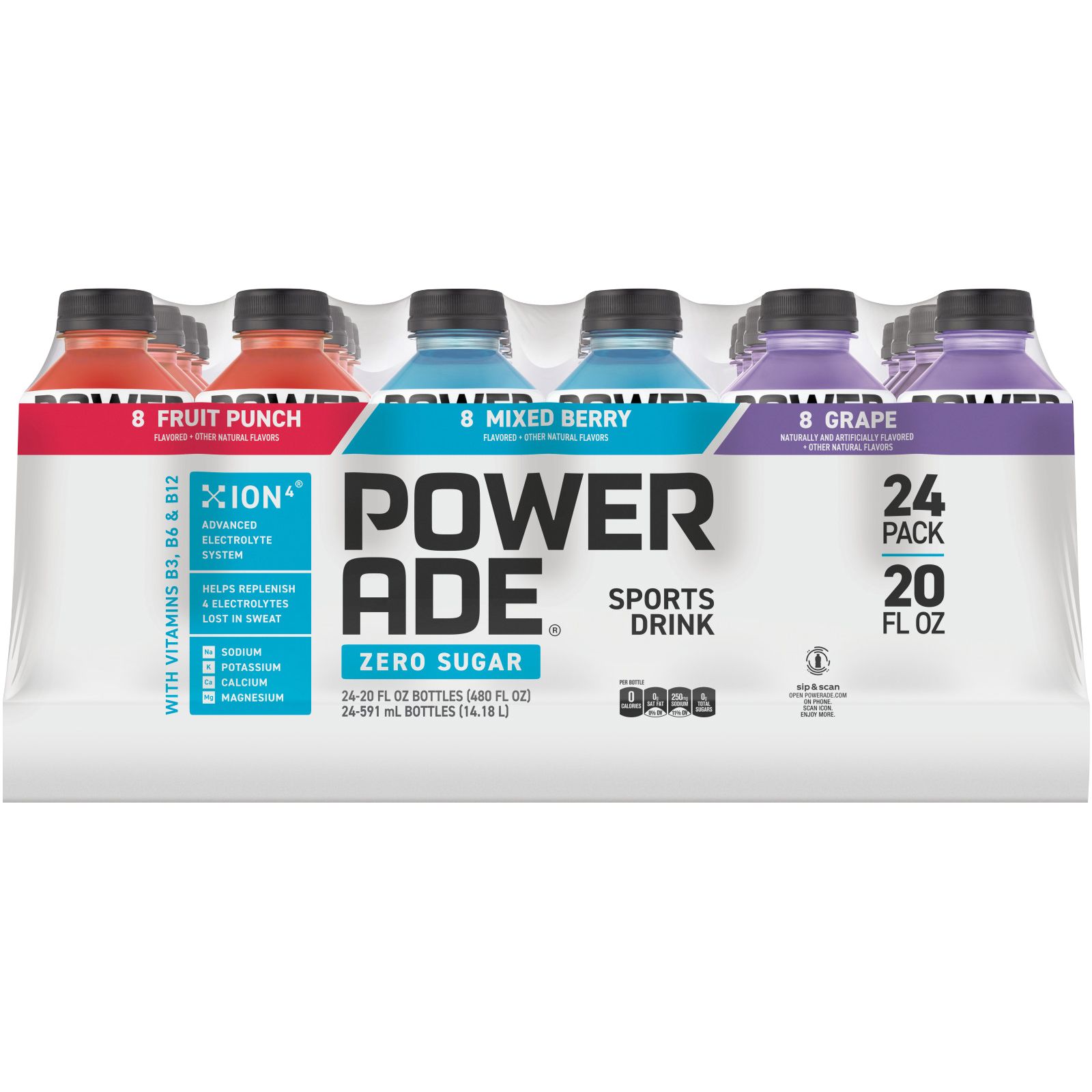 Powerade Zero Sugar Sports Drink Variety Pack 20 fl oz (24-pk)