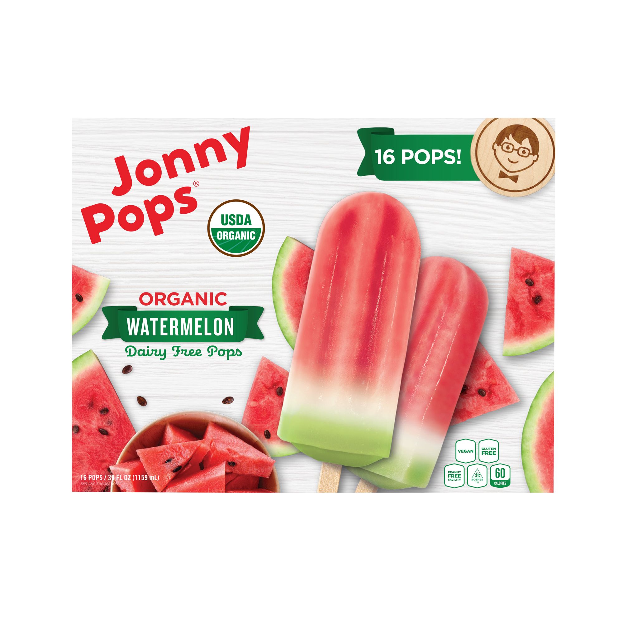 JonnyPops Organic Watermelon Pops, 16 count