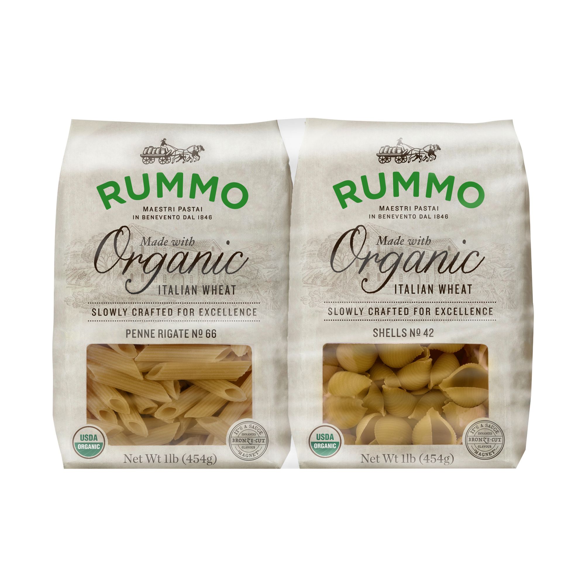 Rummo 100% Organic Penne Rigate & Organic Shells Variety Pack, 4 pack