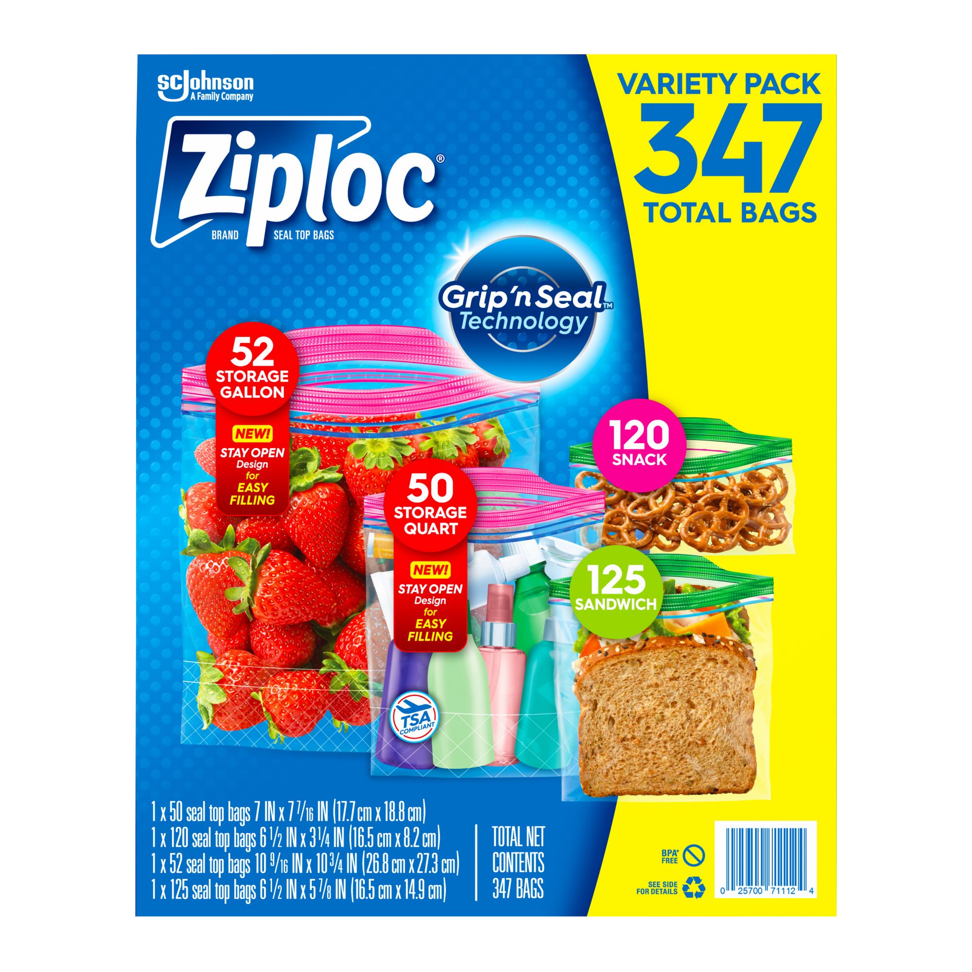 Ziploc Seal Top Storage Bags Variety Pack 347 ct