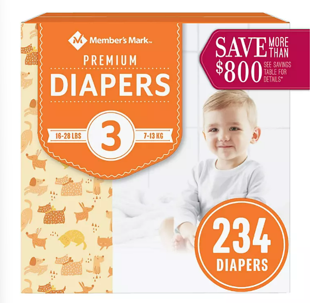 Member's Mark Premium Baby Diapers Size 3 234 ct
