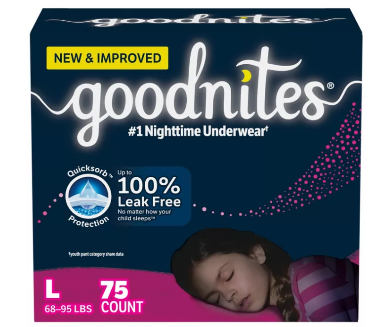 Goodnites Girls' Bedwetting Underwear Large 75 count