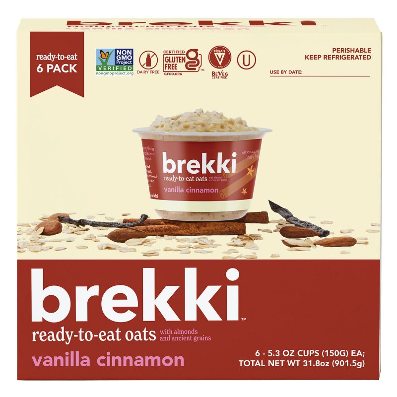 Brekki Ready-to-Eat Oats, Vanilla Cinnamon, 5.3 oz., 6 pack