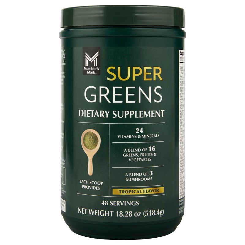 Member's Mark Super Greens Powder, Tropical Flavor, 18.28 oz., 48 Servings