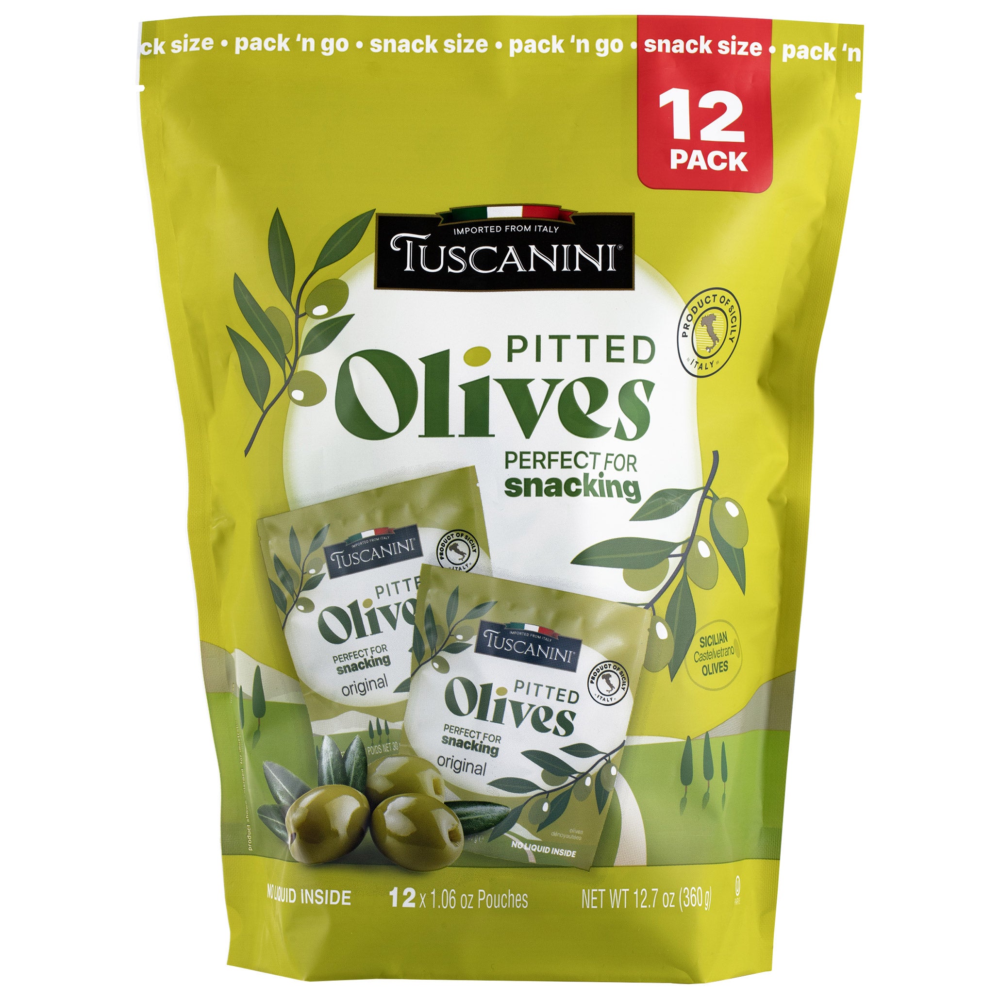 Tuscanini Pitted Olives, 12 packs of 1 oz each