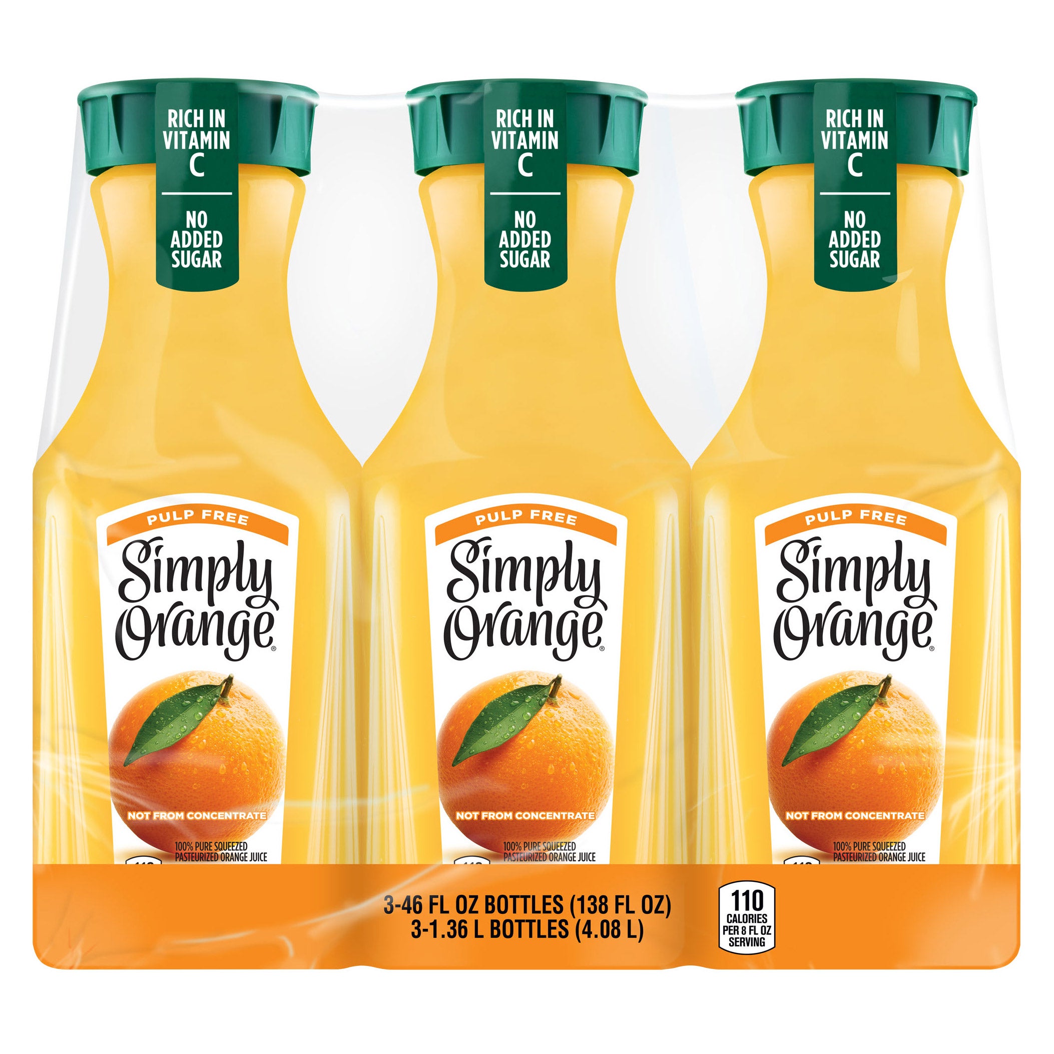 Simply Orange Juice Pulp Free, 3 x 46 oz