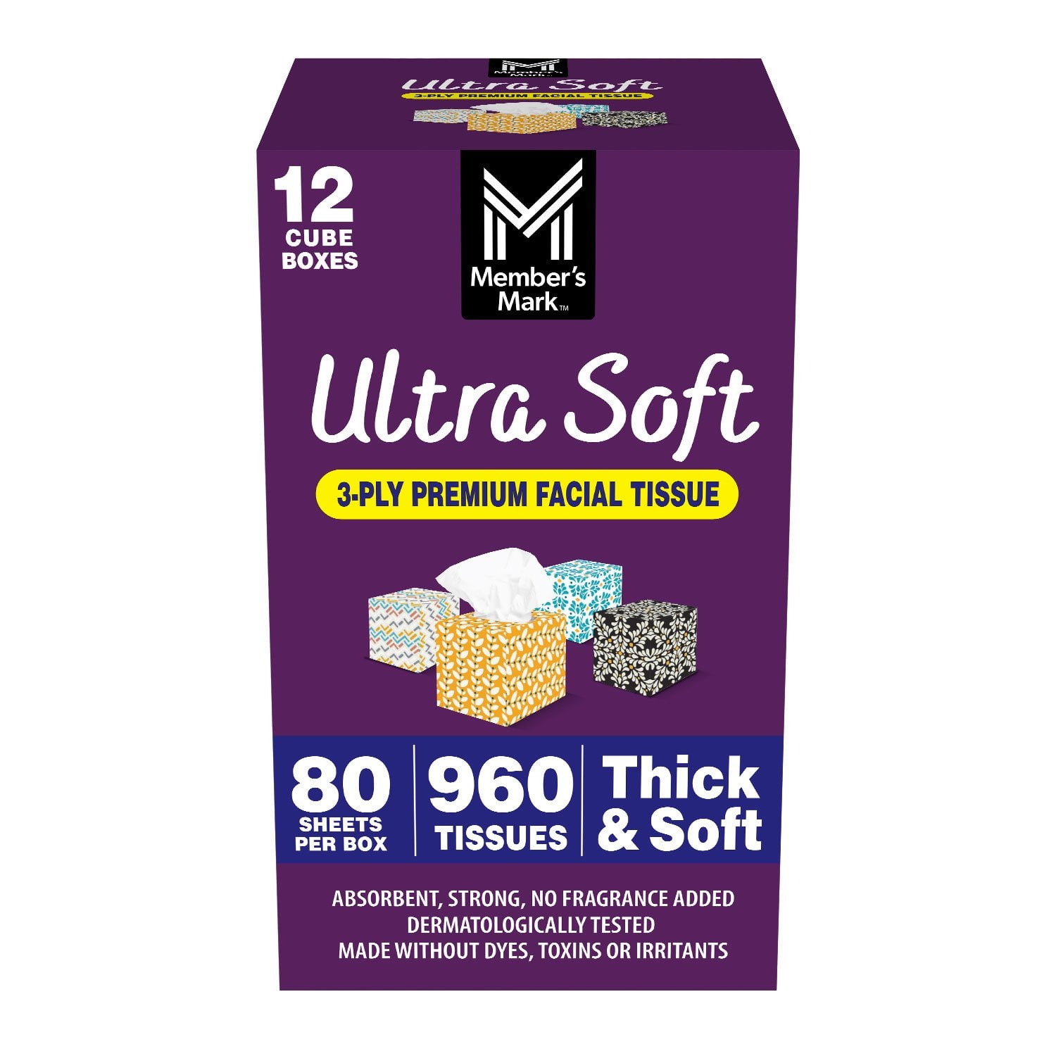 Member's Mark Ultra Soft 3-Ply Premium Facial Tissues 80 ct (12