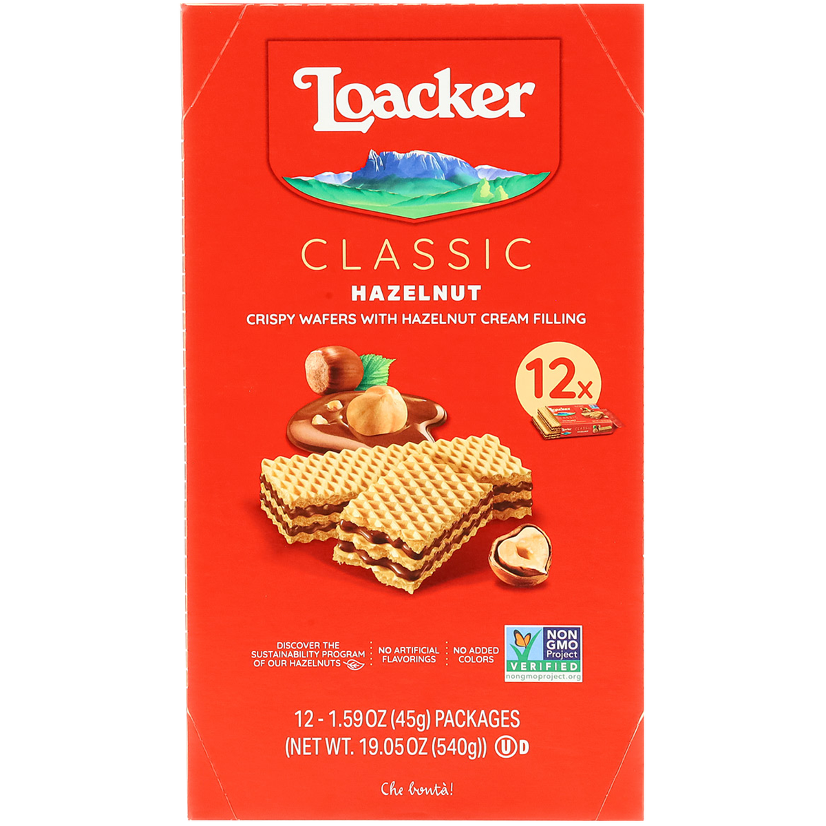 Loacker Classic Crispy Wafers, Hazelnut, 1.59 oz, 12 count