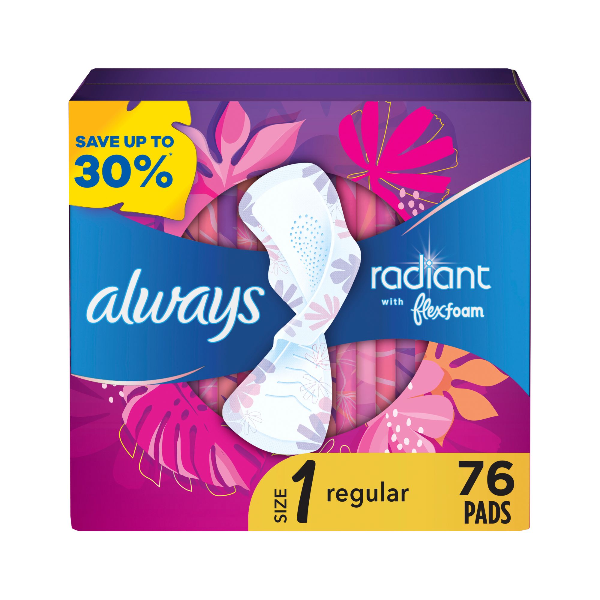 Always Infinity FlexFoam Pads Radiant Size 1 Regular 76 ct