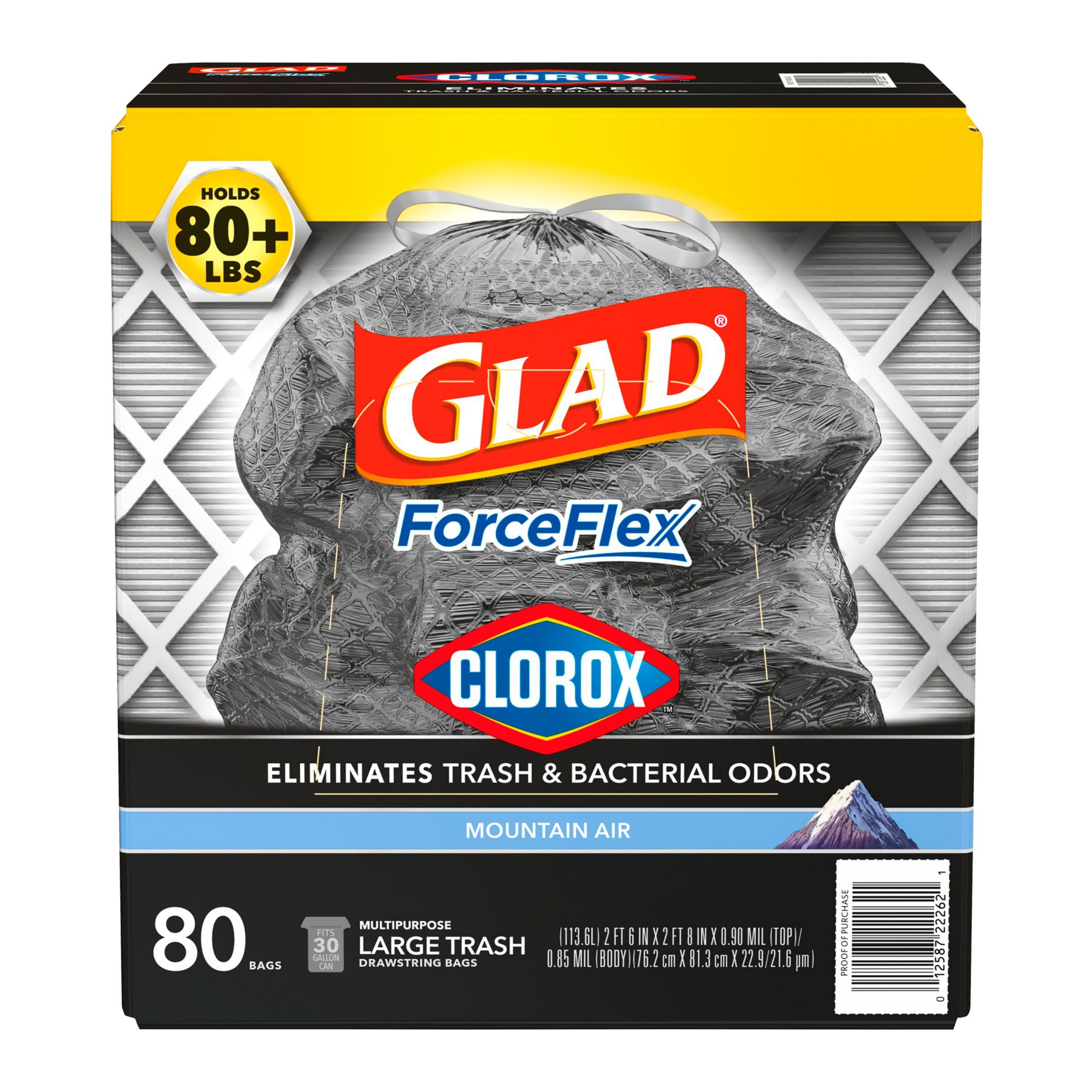 Glad ForceFlex 30 Gallon Large Trash Drawstring Bags Clorox Mou