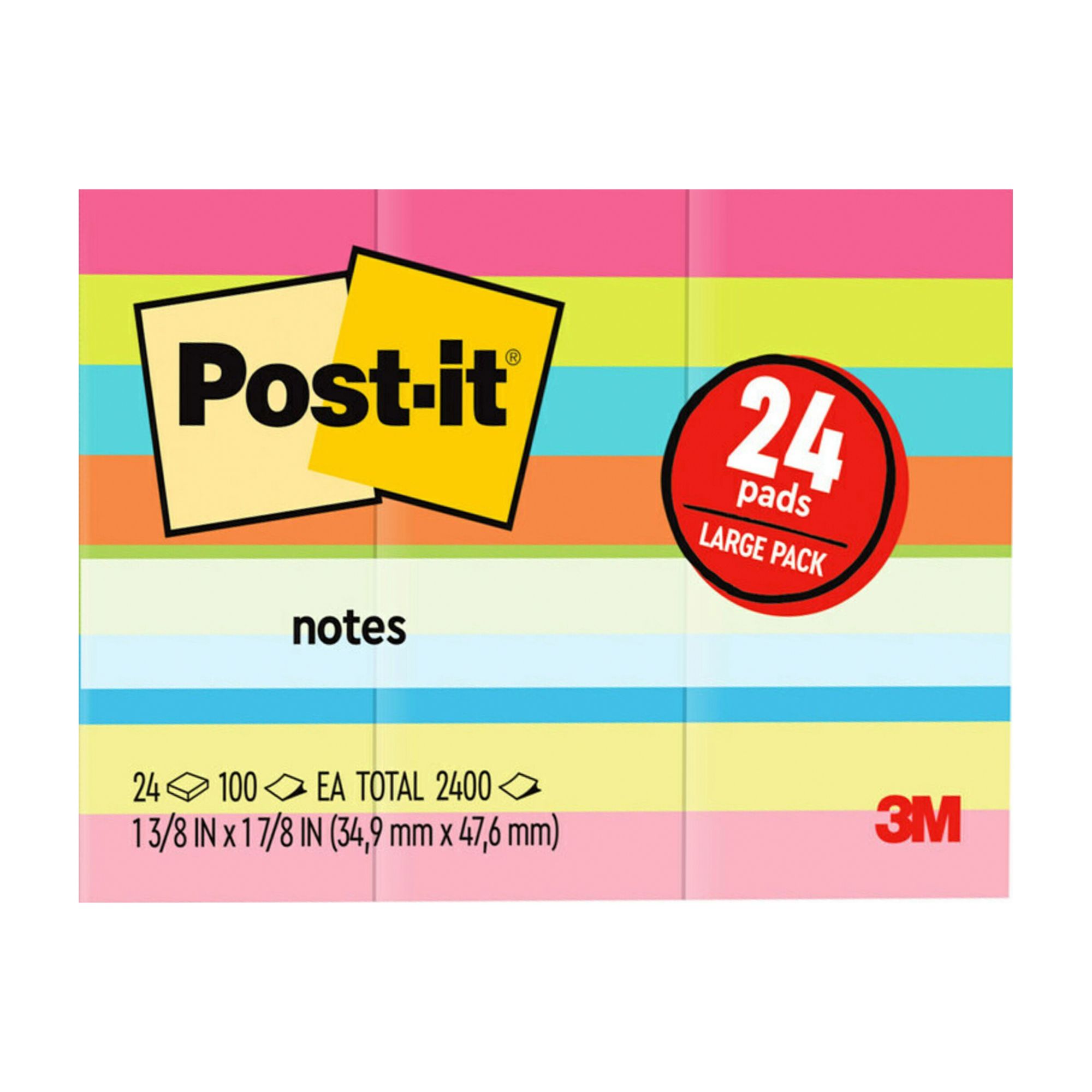Post-It 1.5'' x 2'' Notes Pads Assorted 100 ct (24-pk)