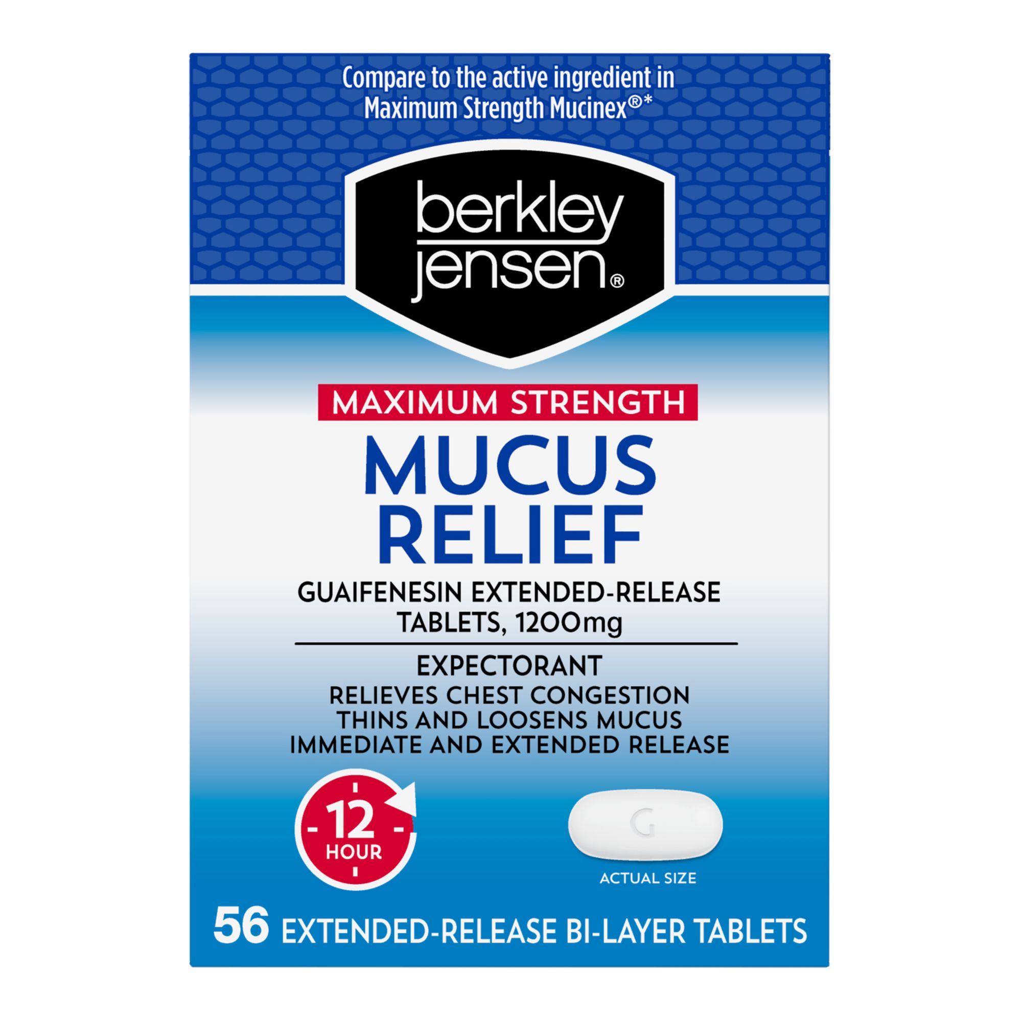 Berkley Jensen Maximum Strength Mucus Relief Tablets 56 ct