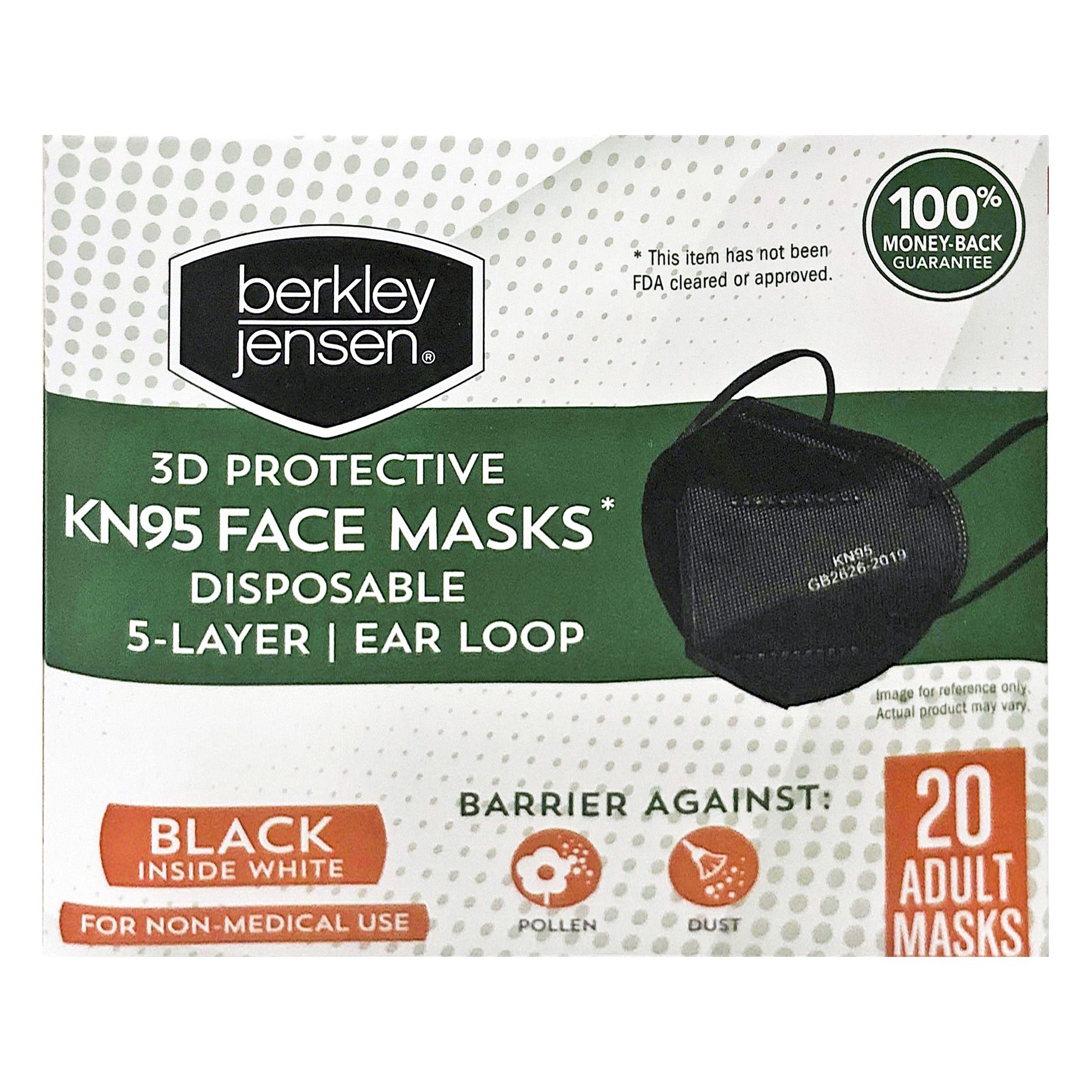 Berkley Jensen KN95 Disposable Face Masks Black 20 ct
