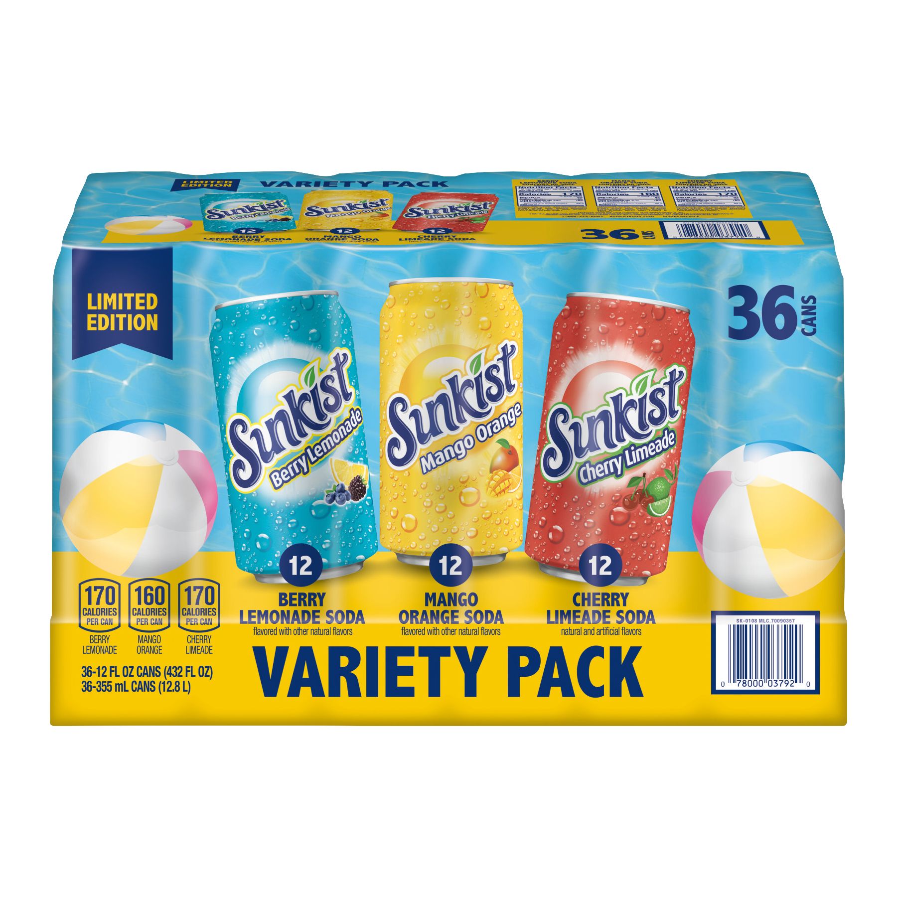 Sunkist Summer Variety Pack Cans, 12 fl. oz., 36 pack