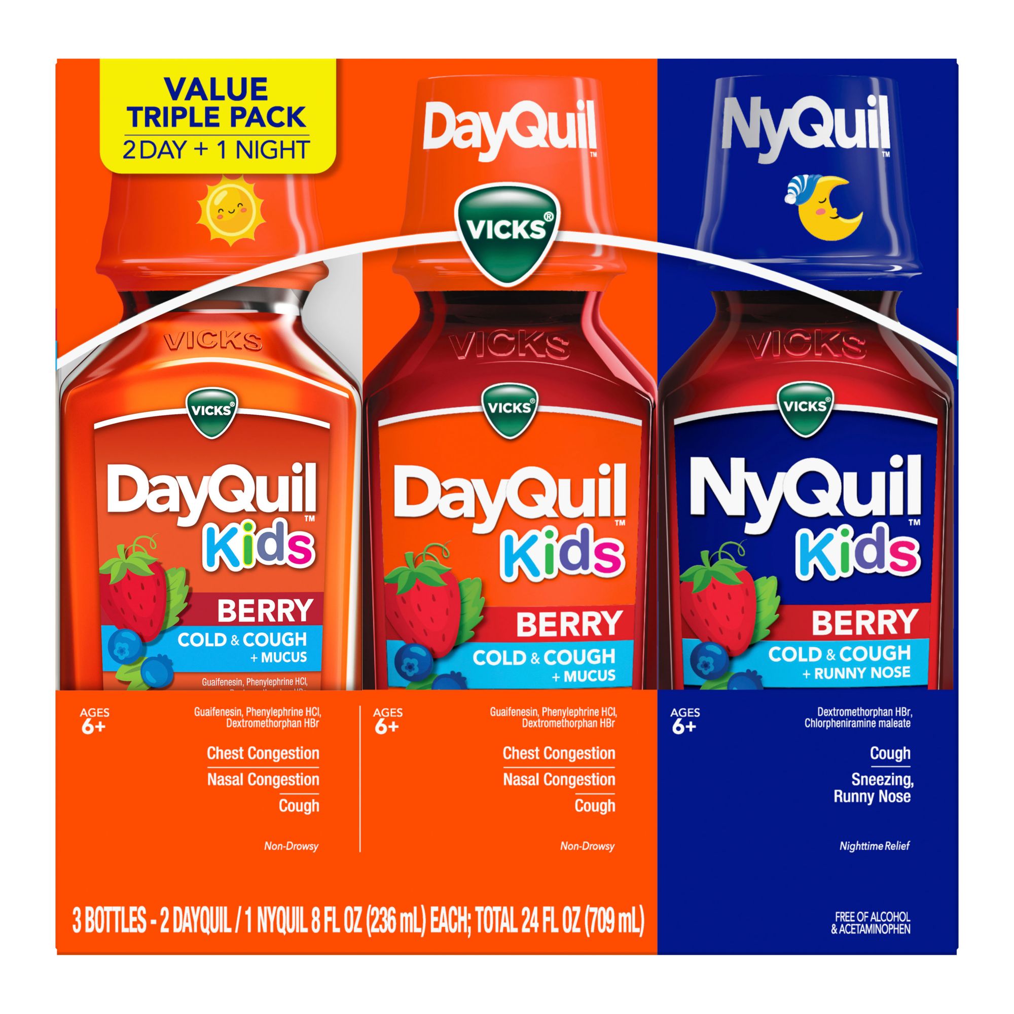 Vicks Kids Cold & Flu Relief Liquid Set Berry 8 fl oz (3-pk)