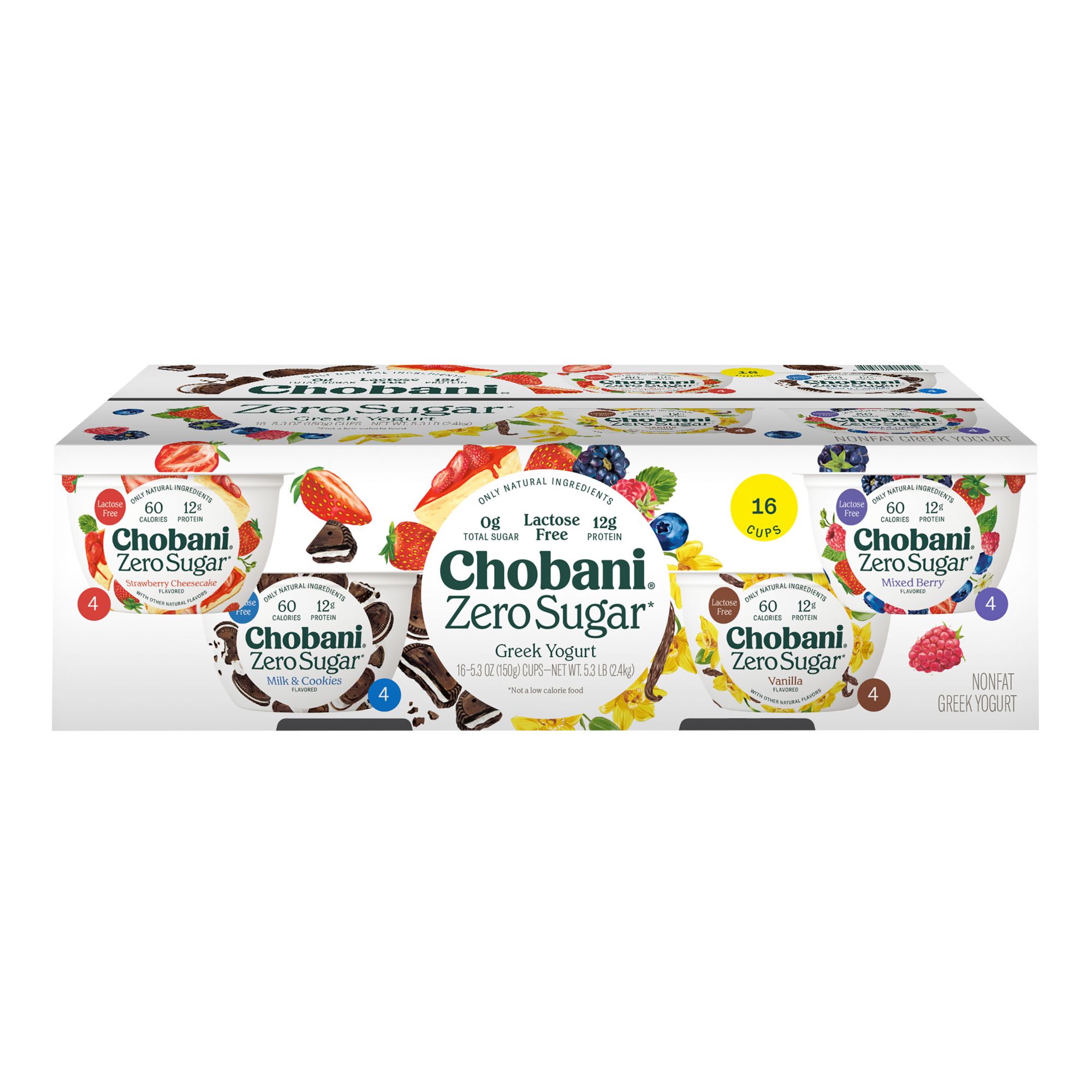 Chobani Zero Sugar Greek Yogurt Variety Pack, 5.3 oz., 16 pack