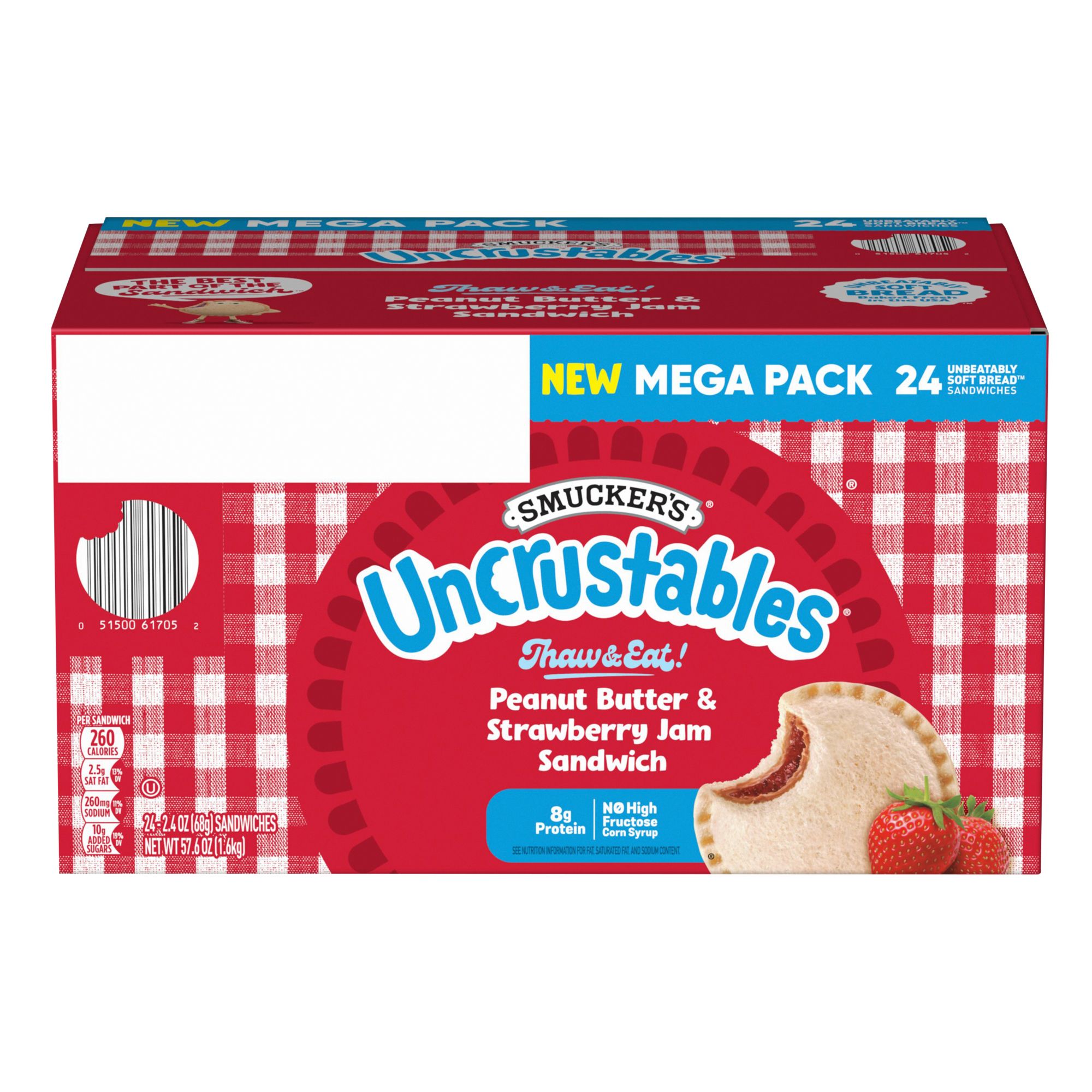 Smucker's Uncrustables Peanut Butter & Strawberry Jam Sandwiches, Mega ...