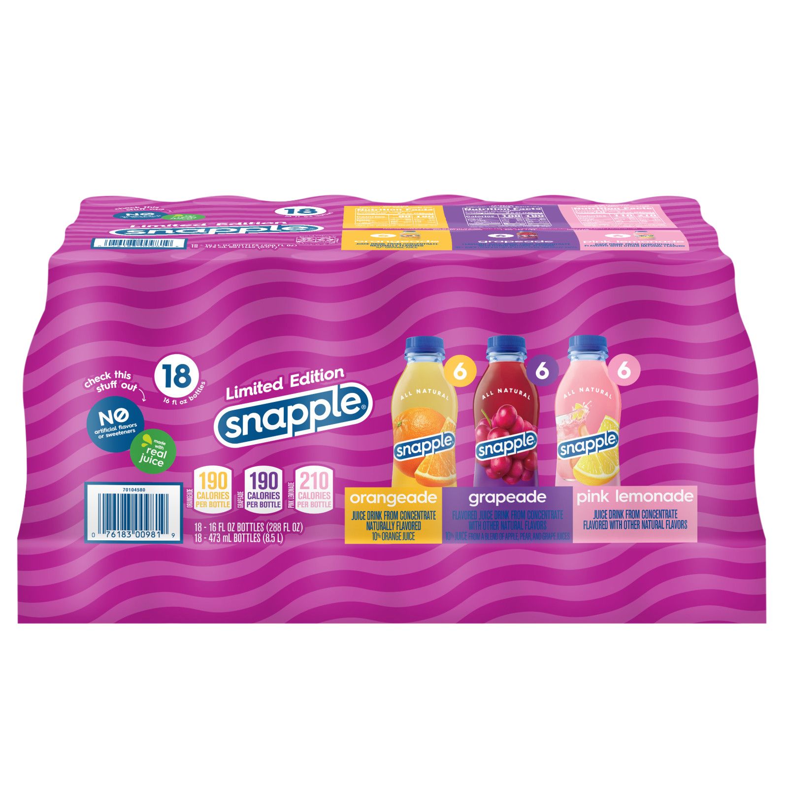 Snapple Juice Drink Variety Pack, Bottles, 16 fl. oz., 18 pack