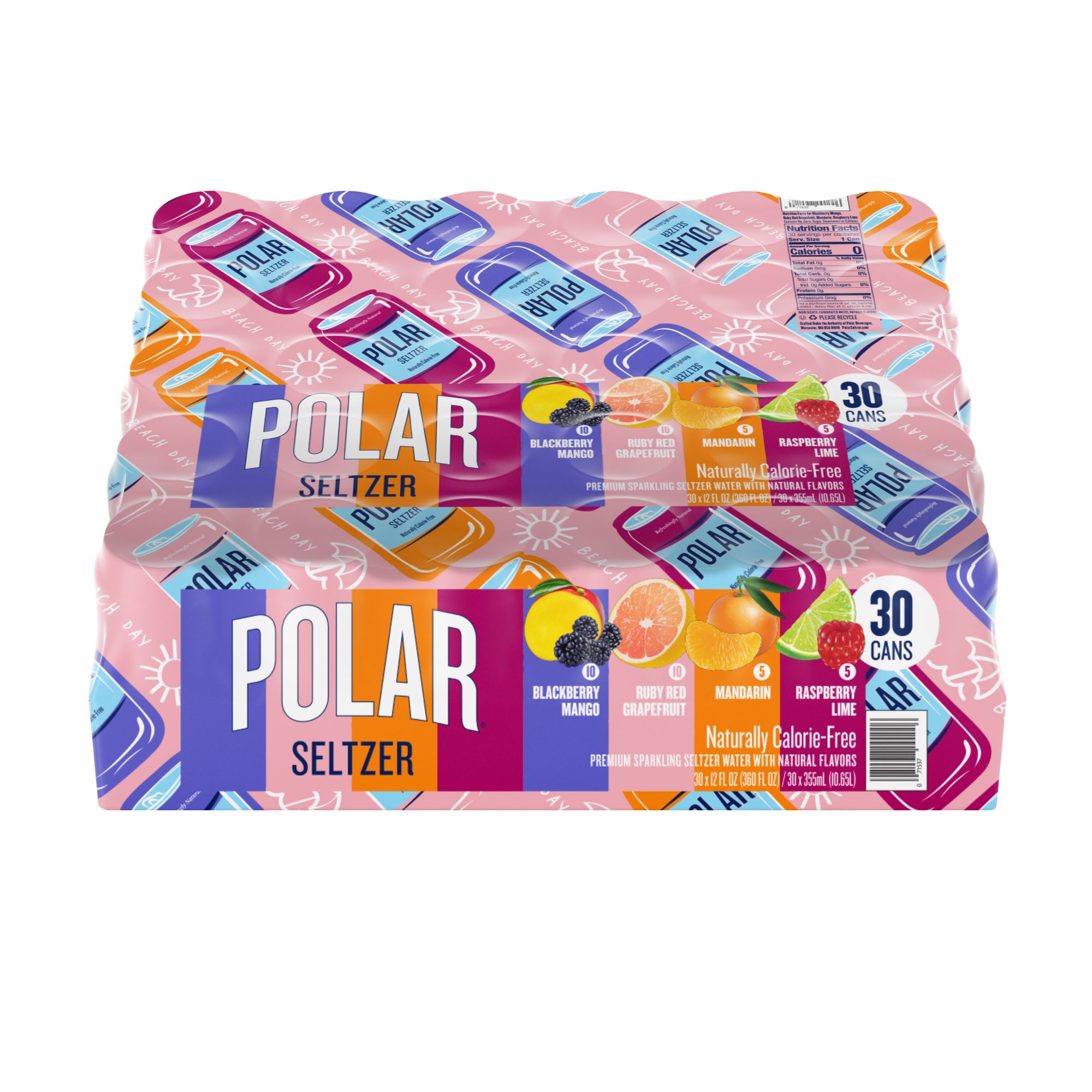 Polar Seltzer Beach Day Can Variety Pack, 12 oz., 30 pack