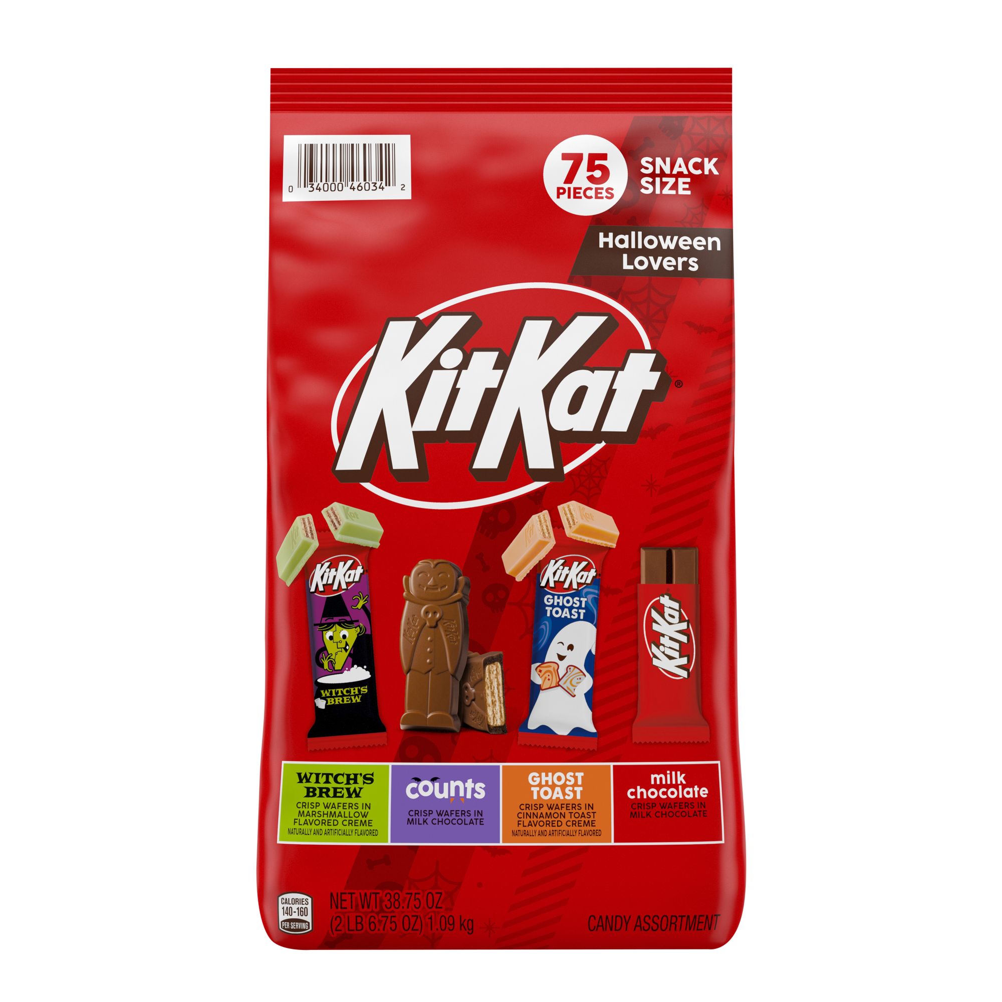 Kit Kat Assorted Flavored Wafer Snack Size, Halloween Candy Bag, 75 count