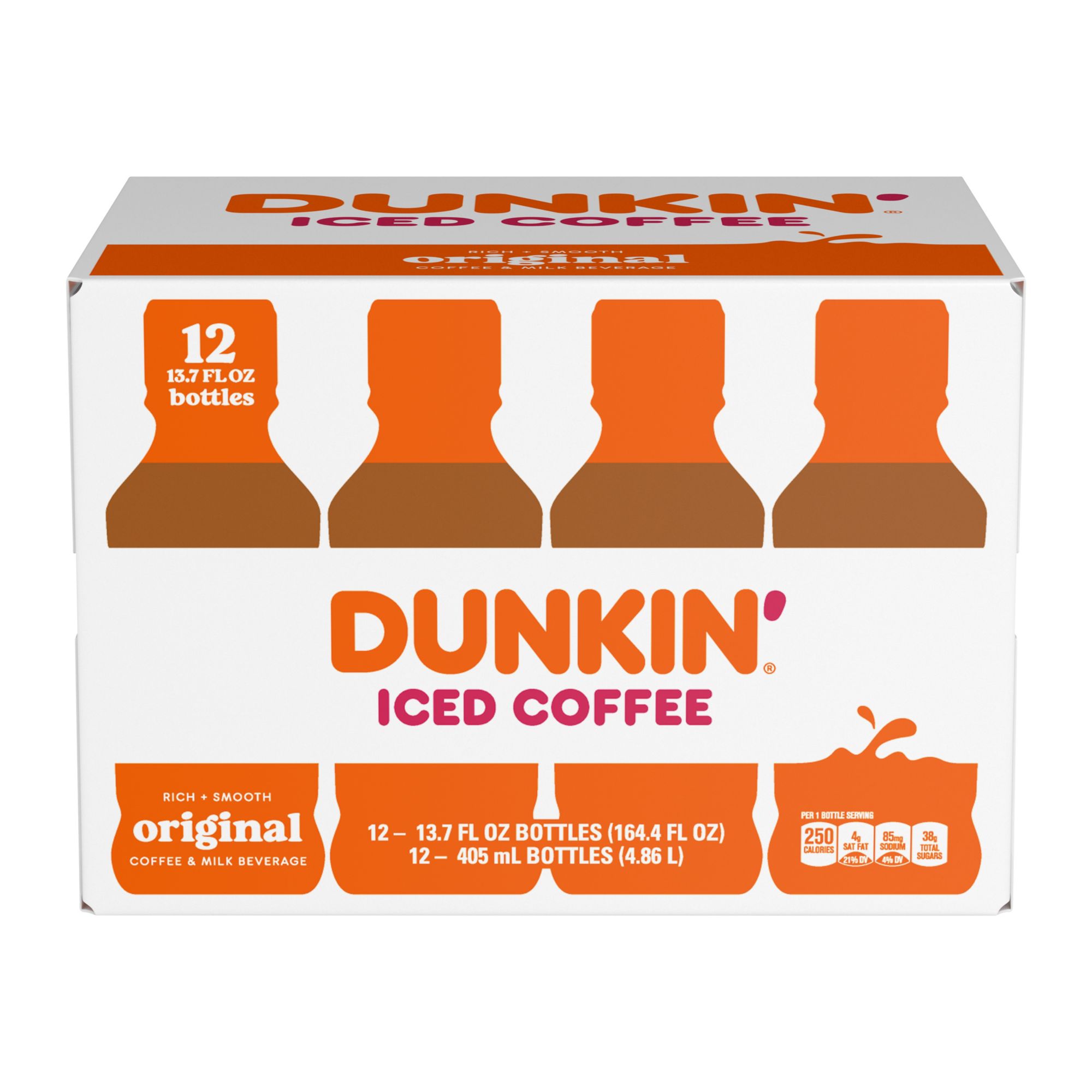 Dunkin Donuts Original Iced Coffee, Bottles, 13.7 oz., 12 pack