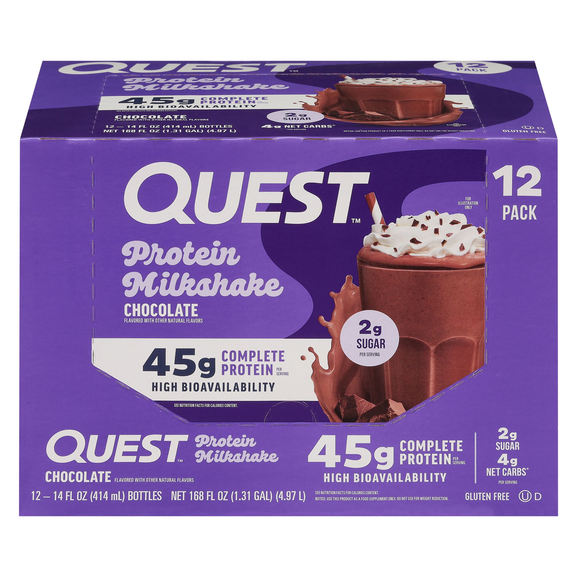 Quest Chocolate Protein Milkshake, 45g Protein, Bottles, 14 fl. oz., 12 ...