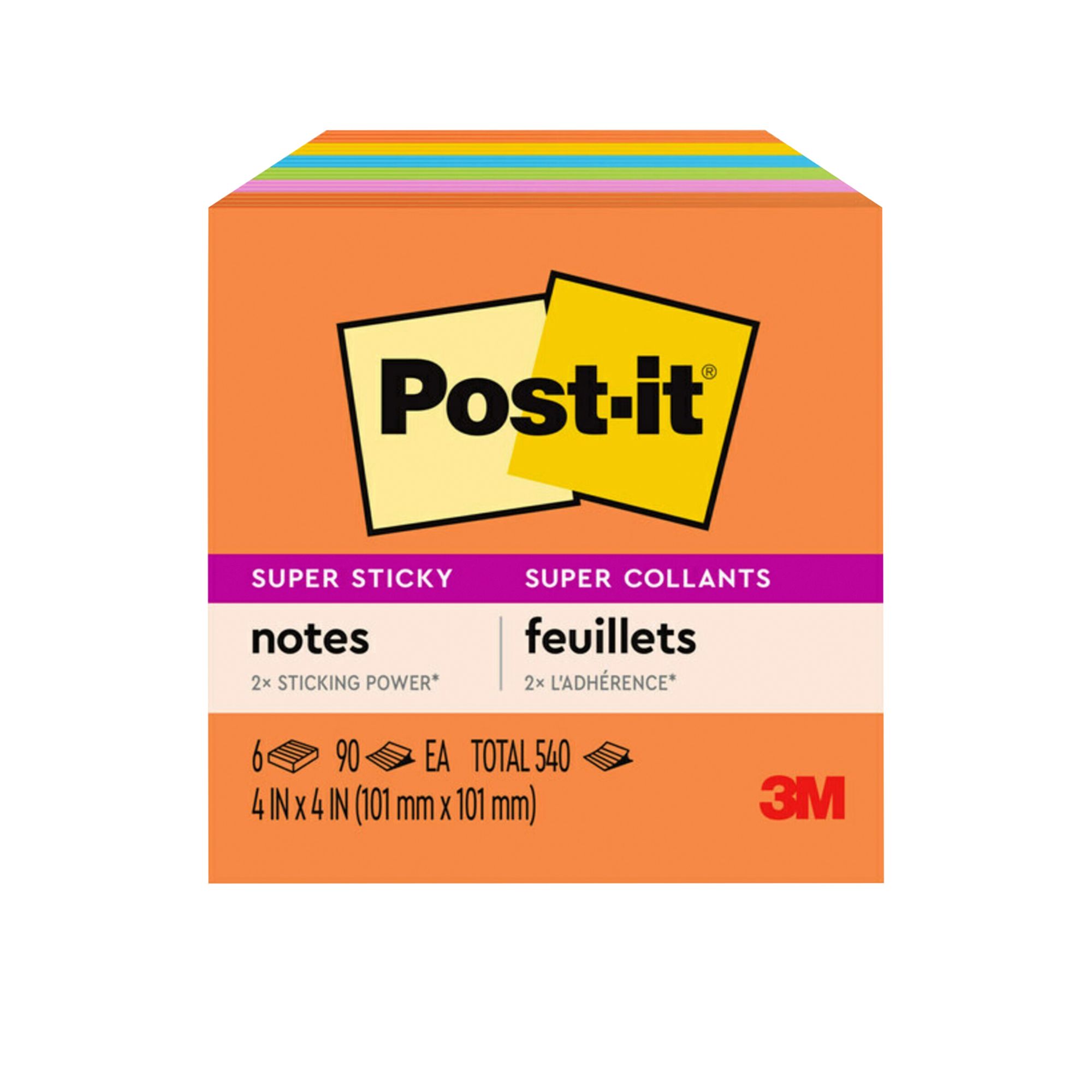 Post-It 4'' x 4'' Super Sticker Notes Pads Jewel Pop 90 ct (6-