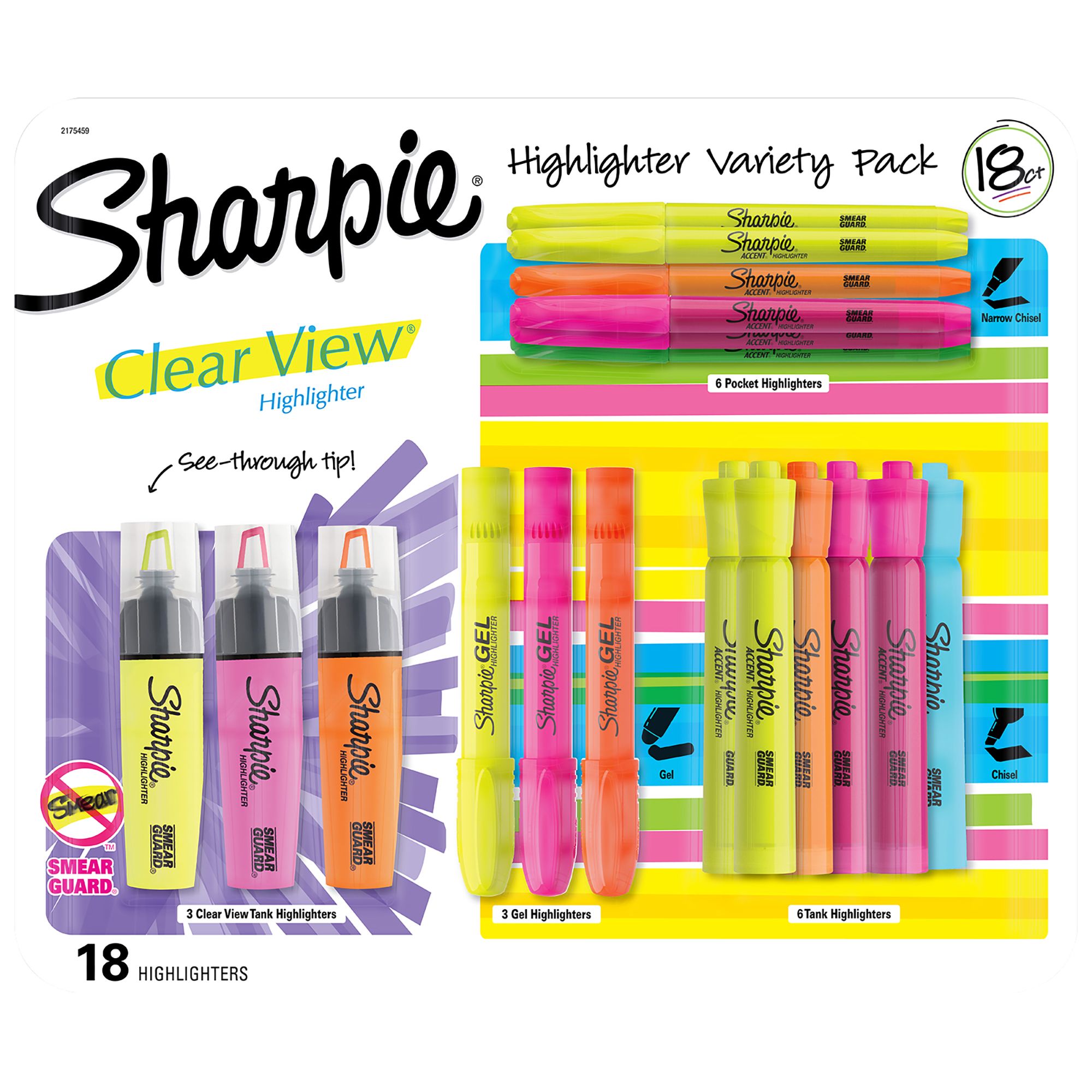Sharpie Clear View Highlighters Variety Pack 18 ct