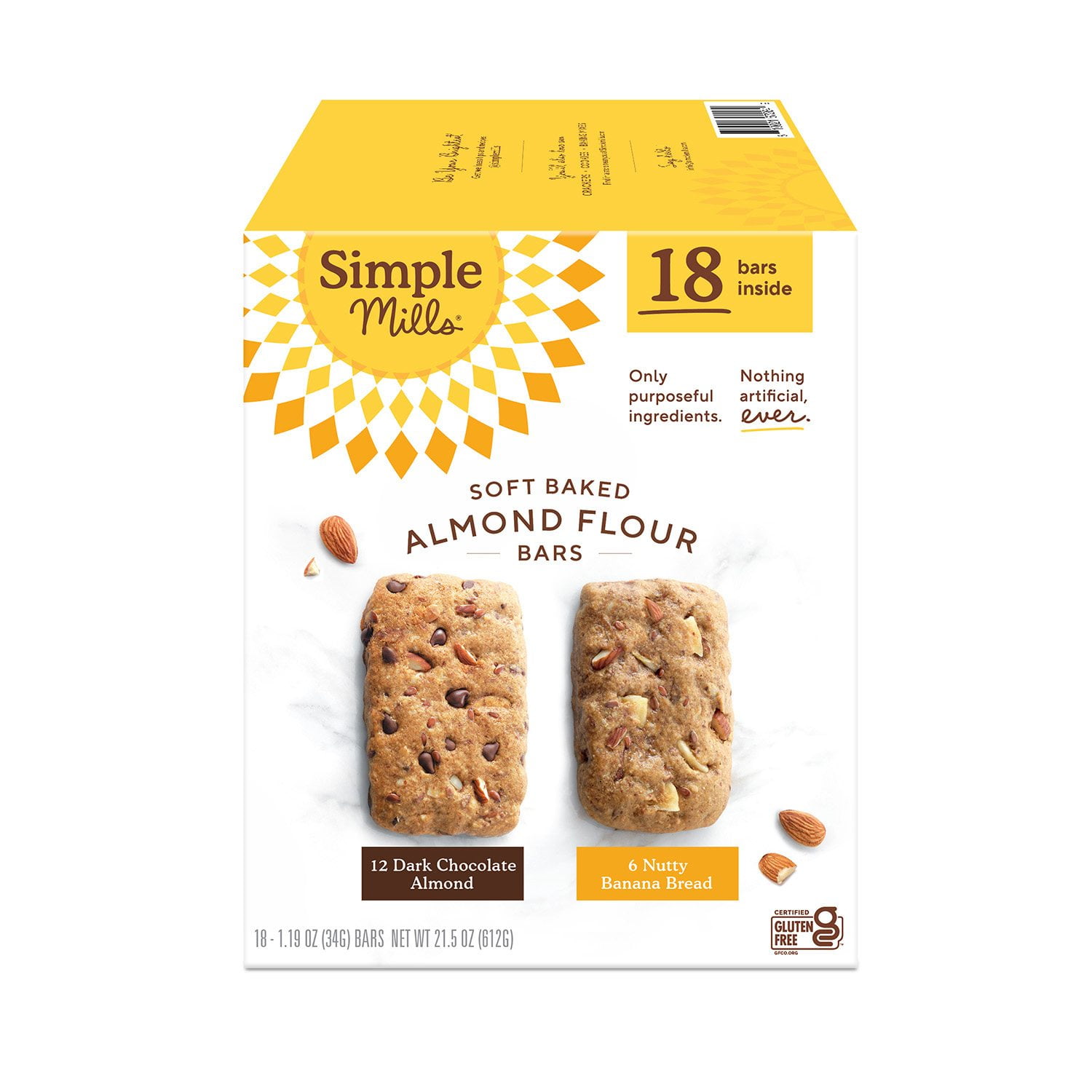 Simple Mills Soft Baked Almond Flour Bars, Variety Pack, 18 count