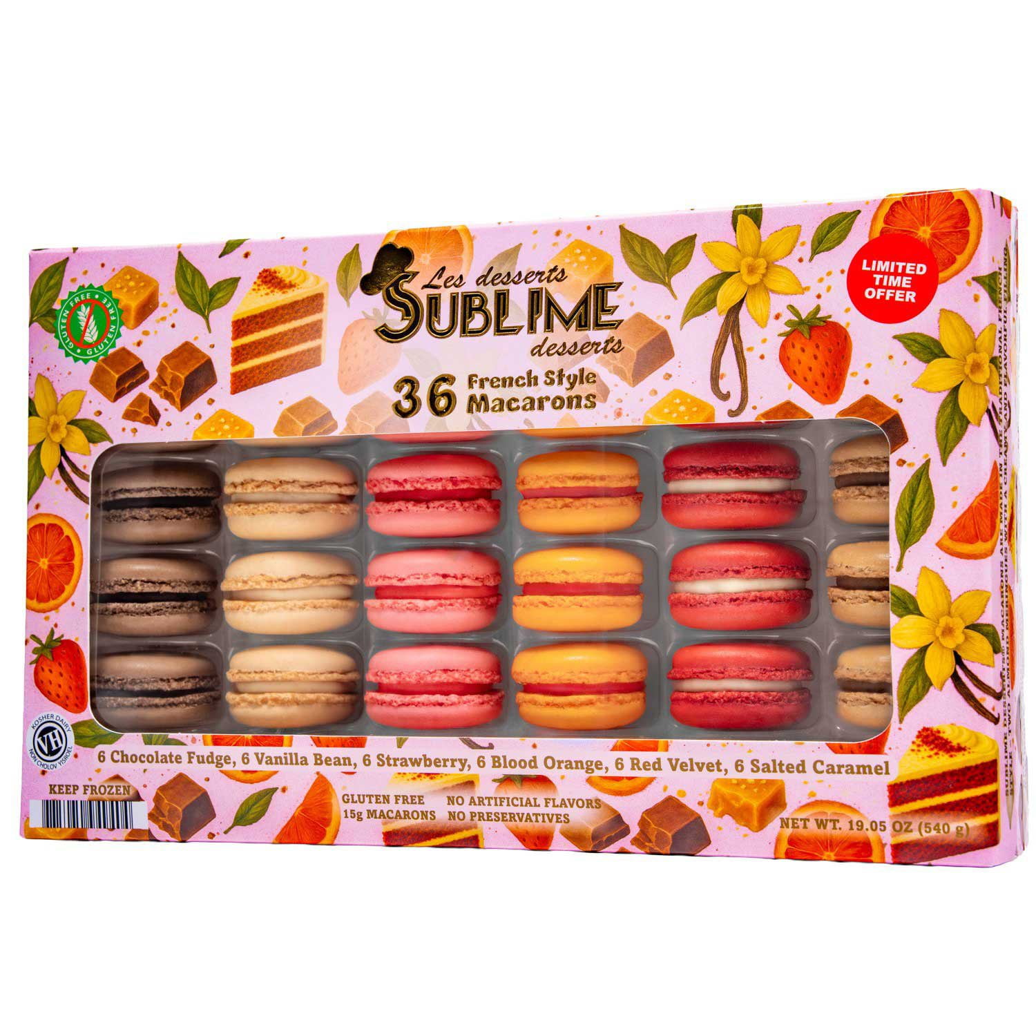 Sublime Desserts Macarons Assorted Flavors, Frozen, 36 count