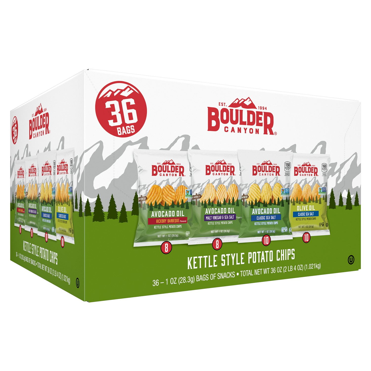 Boulder Canyon Kettle Style Variety Pack Potato Chips, 1 oz., 36 pack