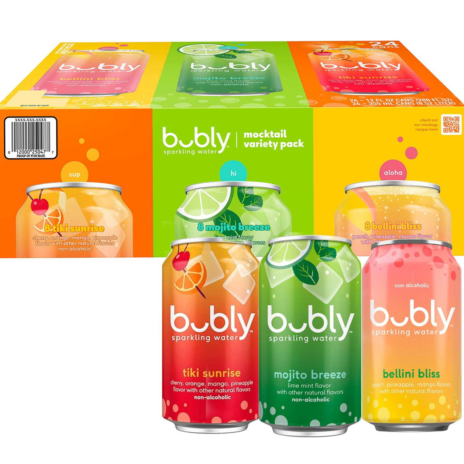 Bubly Sparkling Water Non-Alcoholic Mocktail Variety Pack 12 fl oz 24 pack